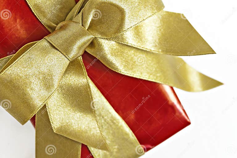 T Red Box With Gold Ribbon And Bow Isolated Stock Image Image Of