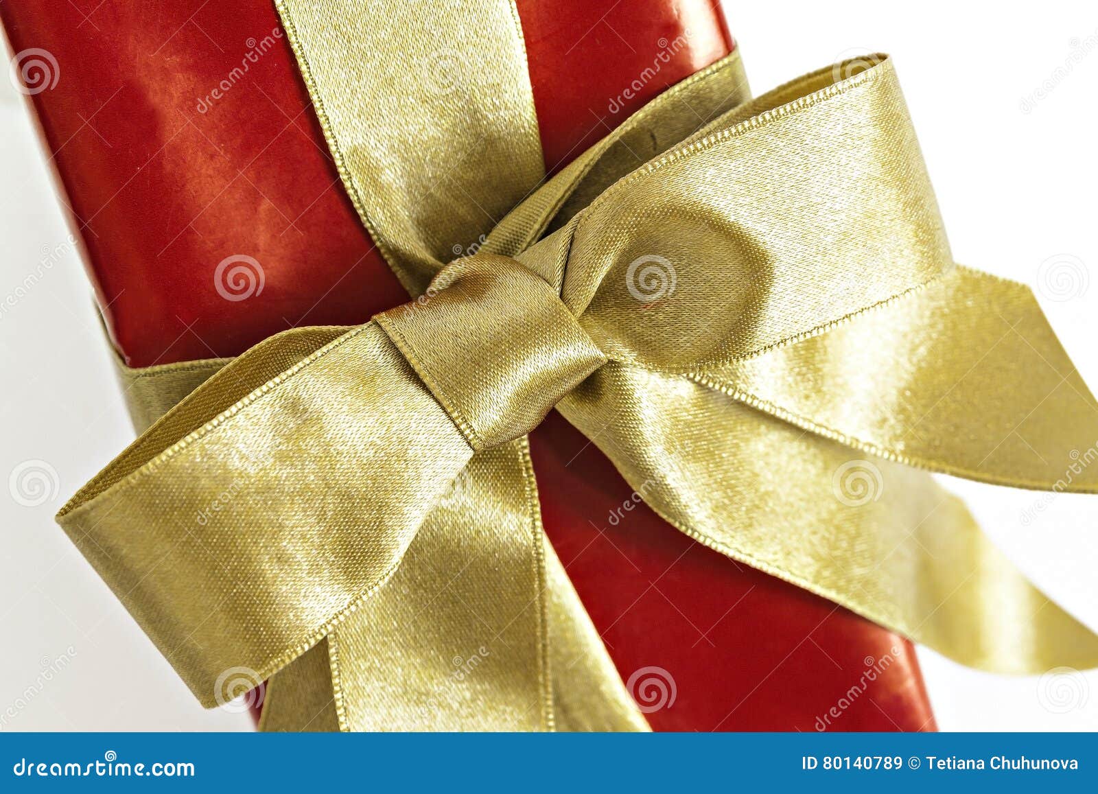 Gift Red Box with Gold Ribbon and Bow Isolated Stock Image - Image of ...