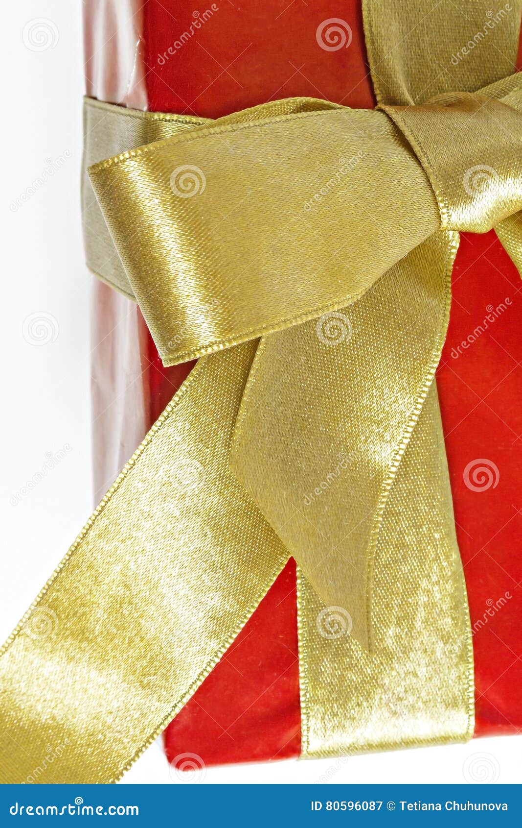 Gift Red Box with Gold Ribbon and Bow Isolated Stock Image - Image of ...
