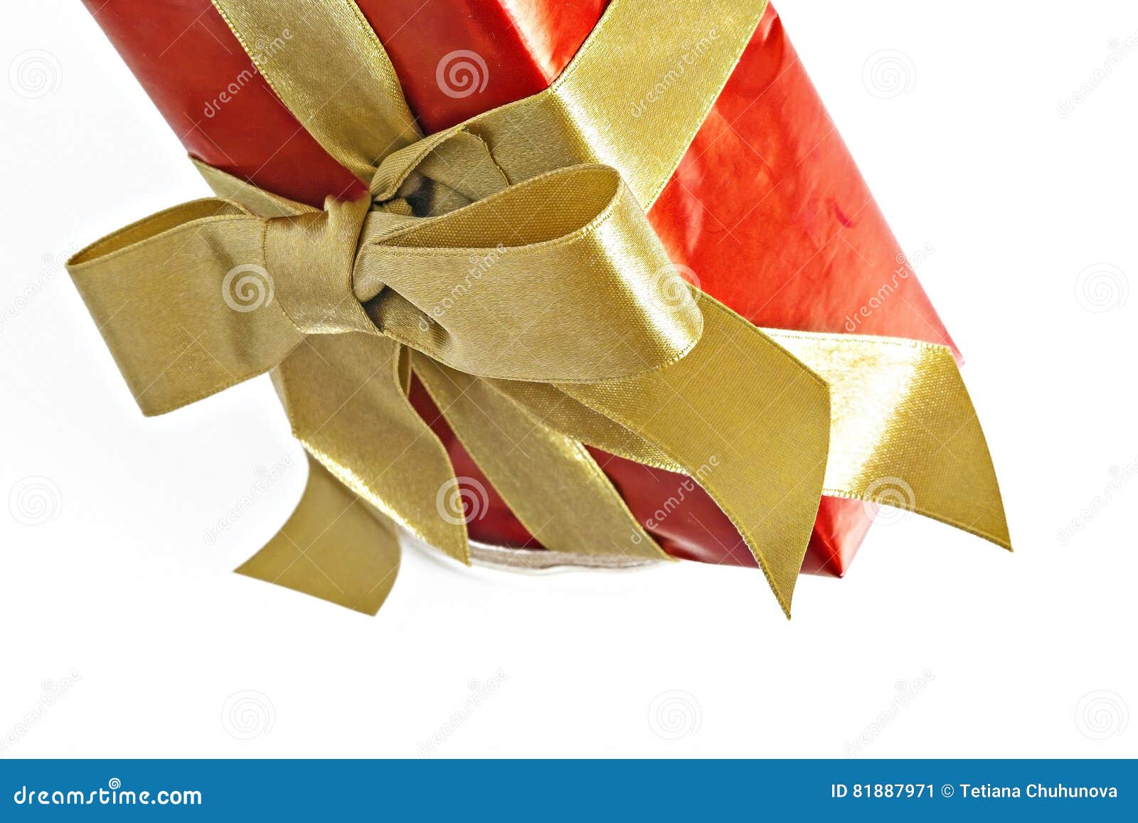 Gift Red Box with Gold Ribbon and Bow Isolated Stock Image - Image of ...