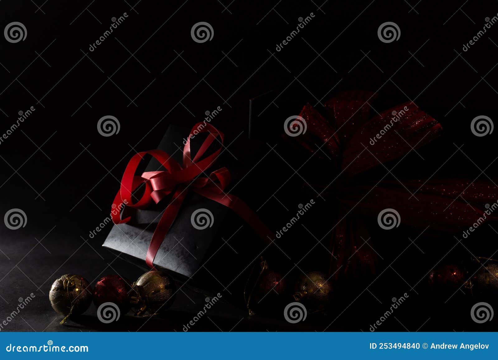 Gift with a Red Ribbon. Black Gift Box Stock Photo - Image of ...