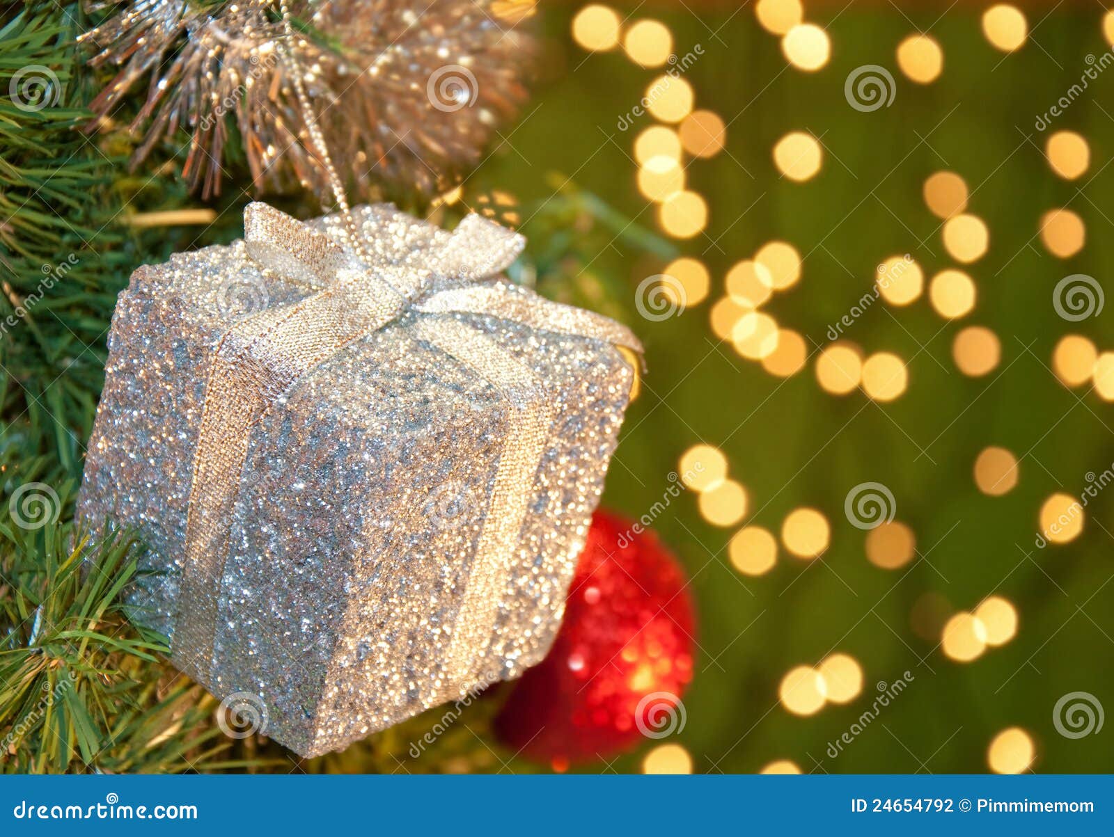 Gift Shaped Silver Christmas Ornament Stock Photo - Image of holiday ...