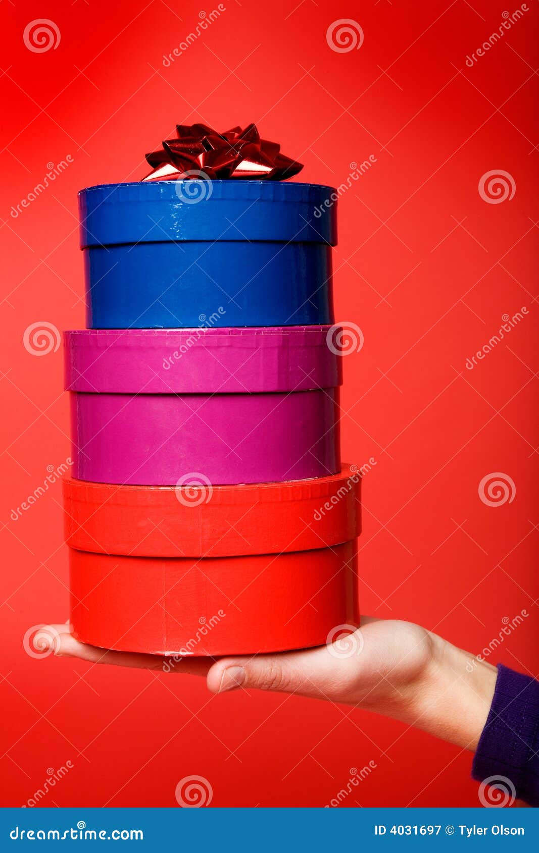Gift Stack on Red stock image. Image of three, hold, studio - 4031697
