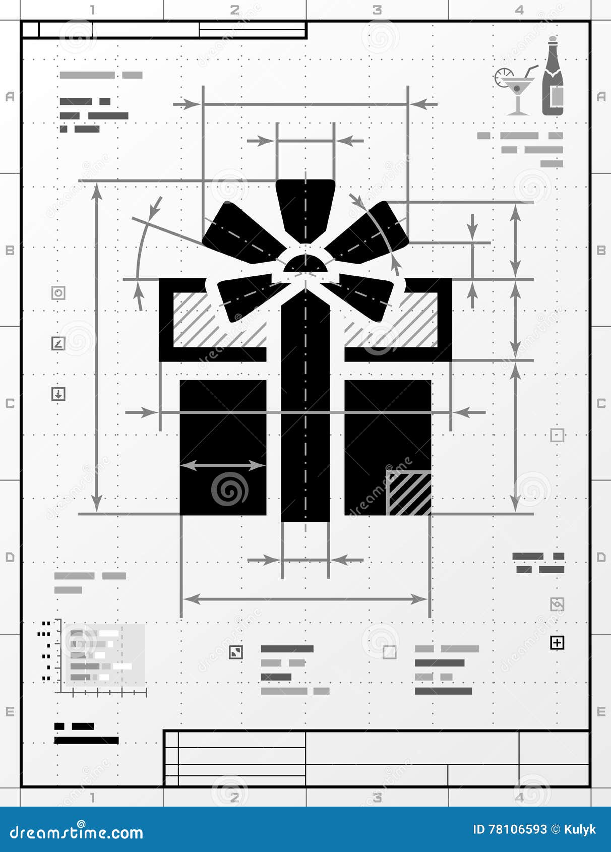 Gift Box As Technical Blueprint Drawing. Birthday Technical Concept ...
