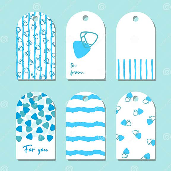 Gift Tag Set with Stylized Shell, Stripe in Blue. Stock Vector ...