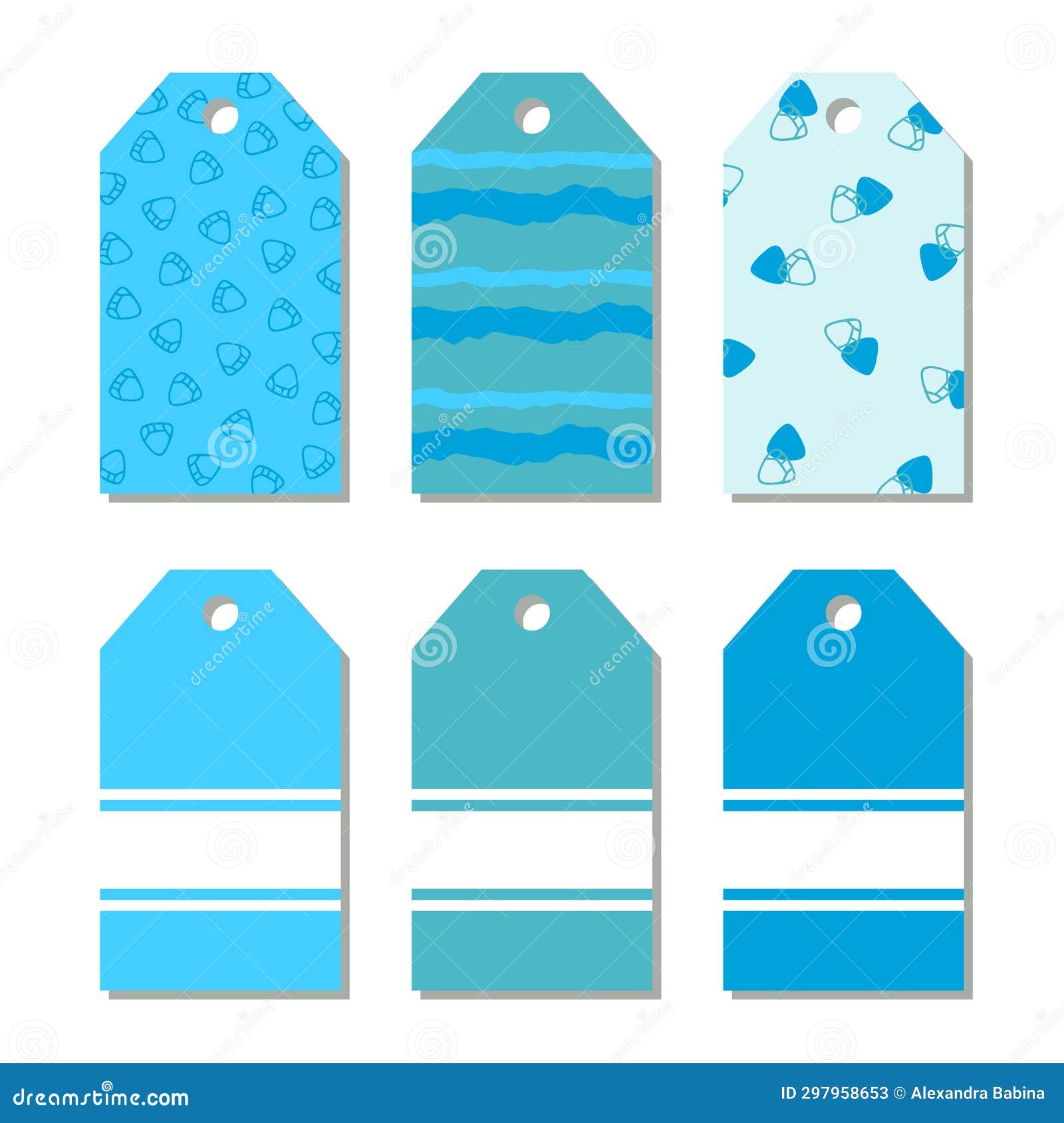 Gift Tag Set with Stylized Shell, Stripe Pattern. Stock Illustration ...