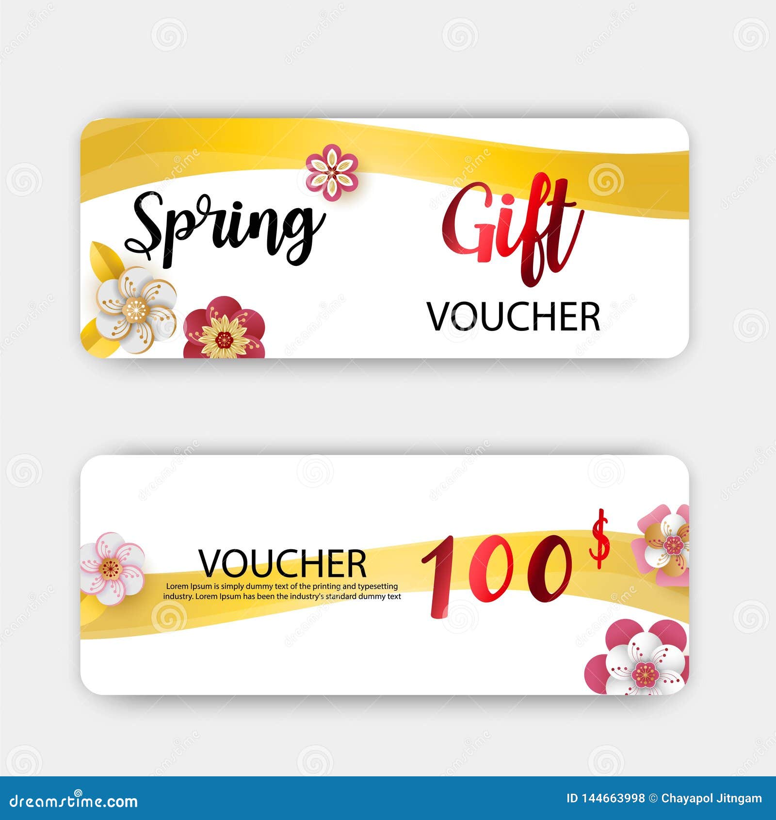 Spring Sale Gift Vouchers Discount. with Leaf and Colorful Flowers ...