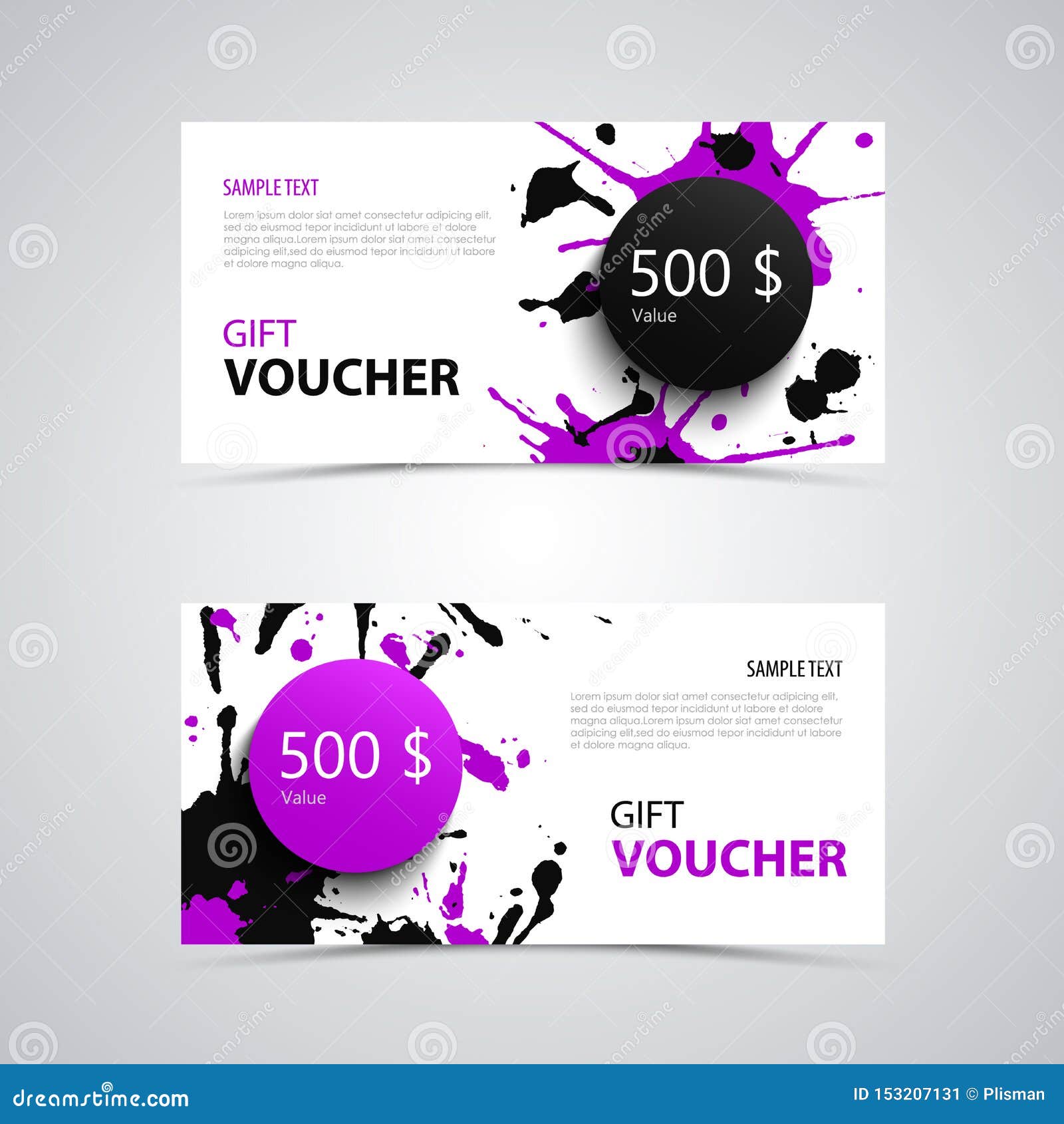Gift Voucher with Abstract Spots in Purple Black Design Stock Vector ...