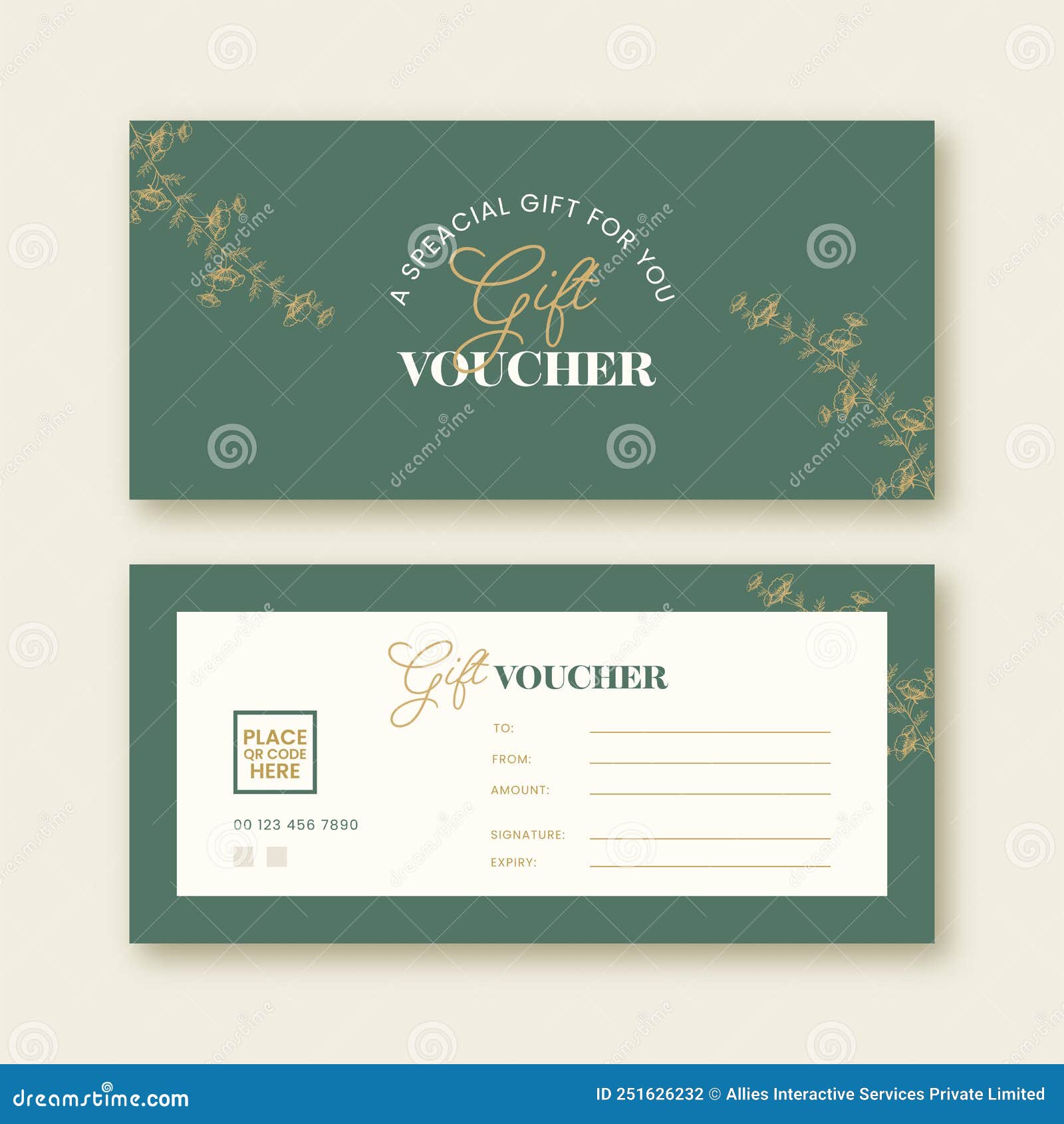Gift Voucher Banner or Header Design with Double-Side in Teal Green and ...