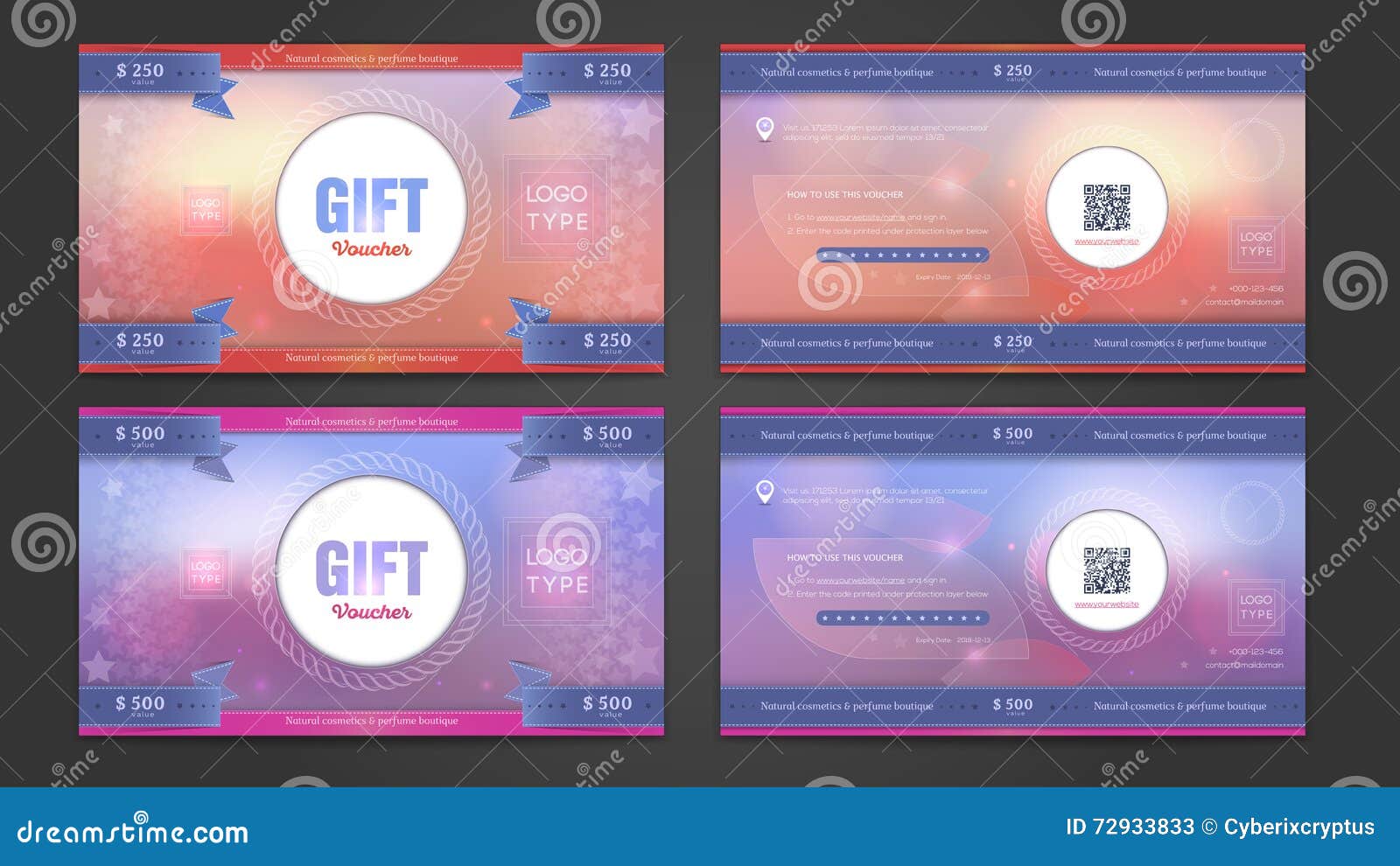 Gift Voucher Double Side Template. Stock Vector - Illustration of ...