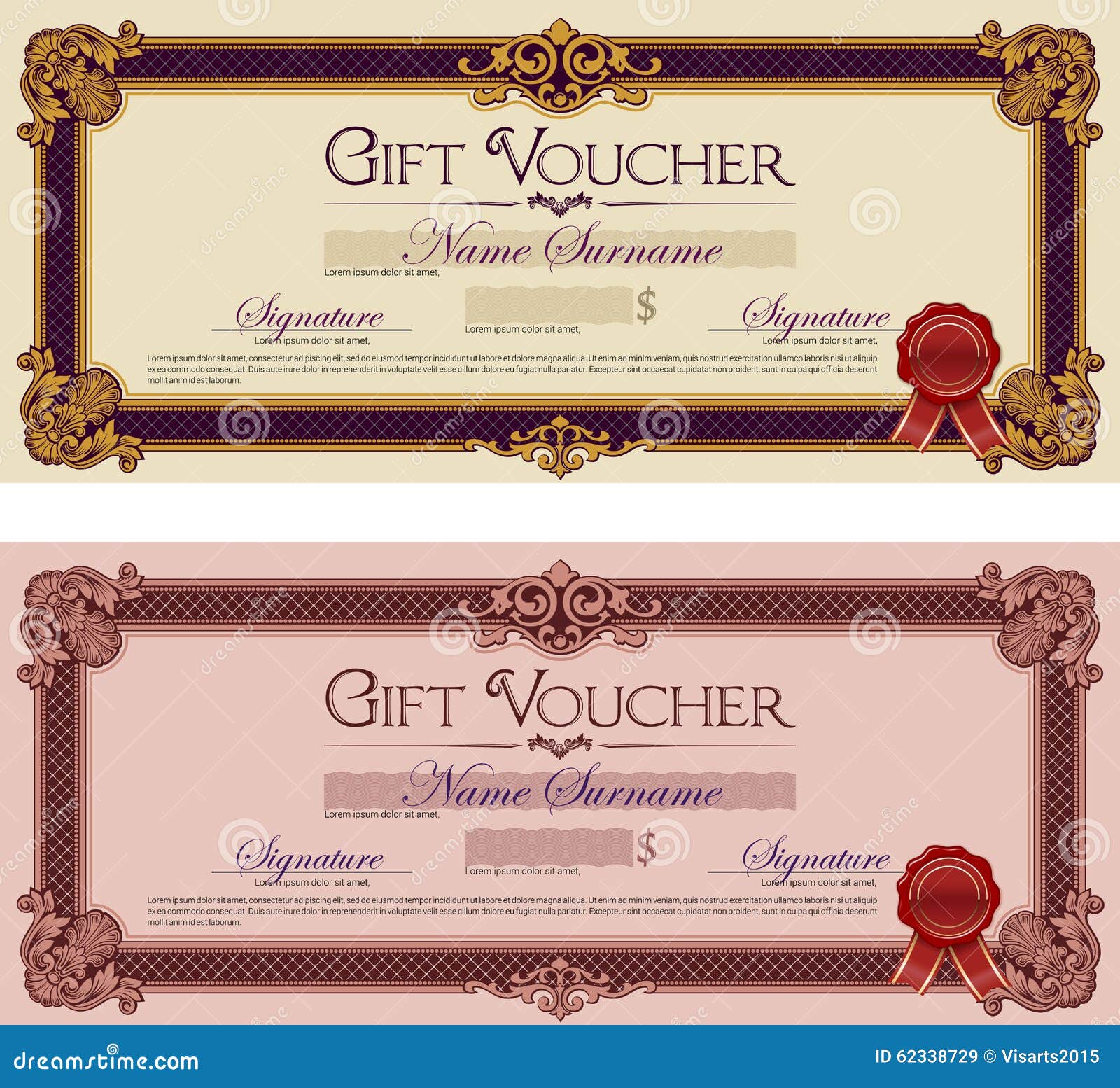Gift Voucher Ornament Frame Royal Purple and Red Stock Vector ...