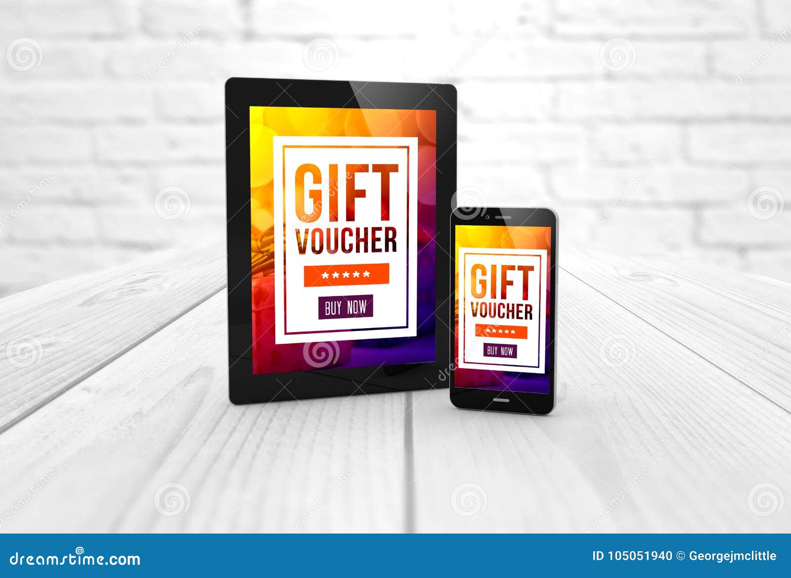 Gift Voucher Tablet and Smart Phone Stock Photo - Image of marketing ...