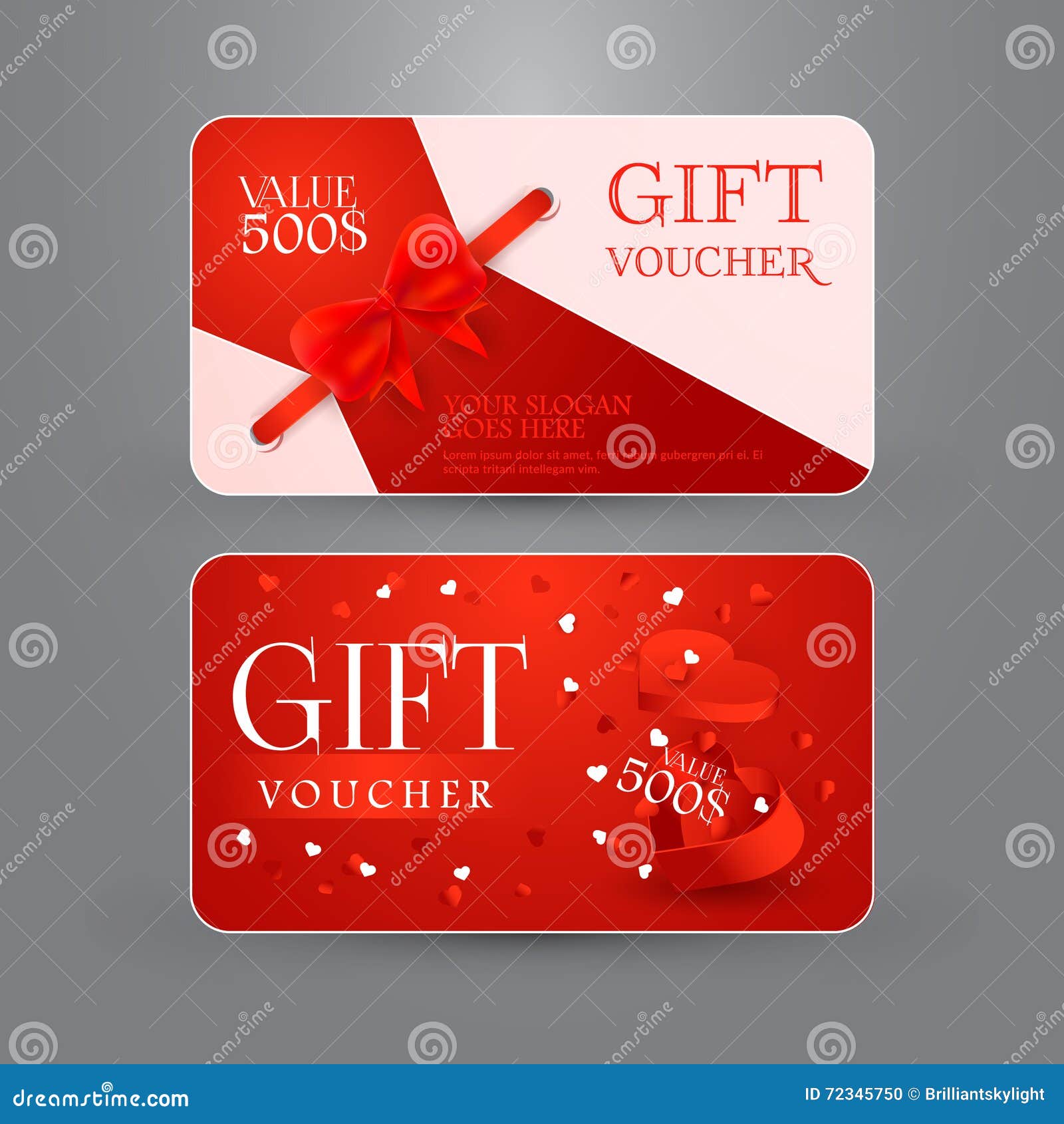 Gift Voucher Template with Bow and Gift Box in Shape of Heart Stock ...