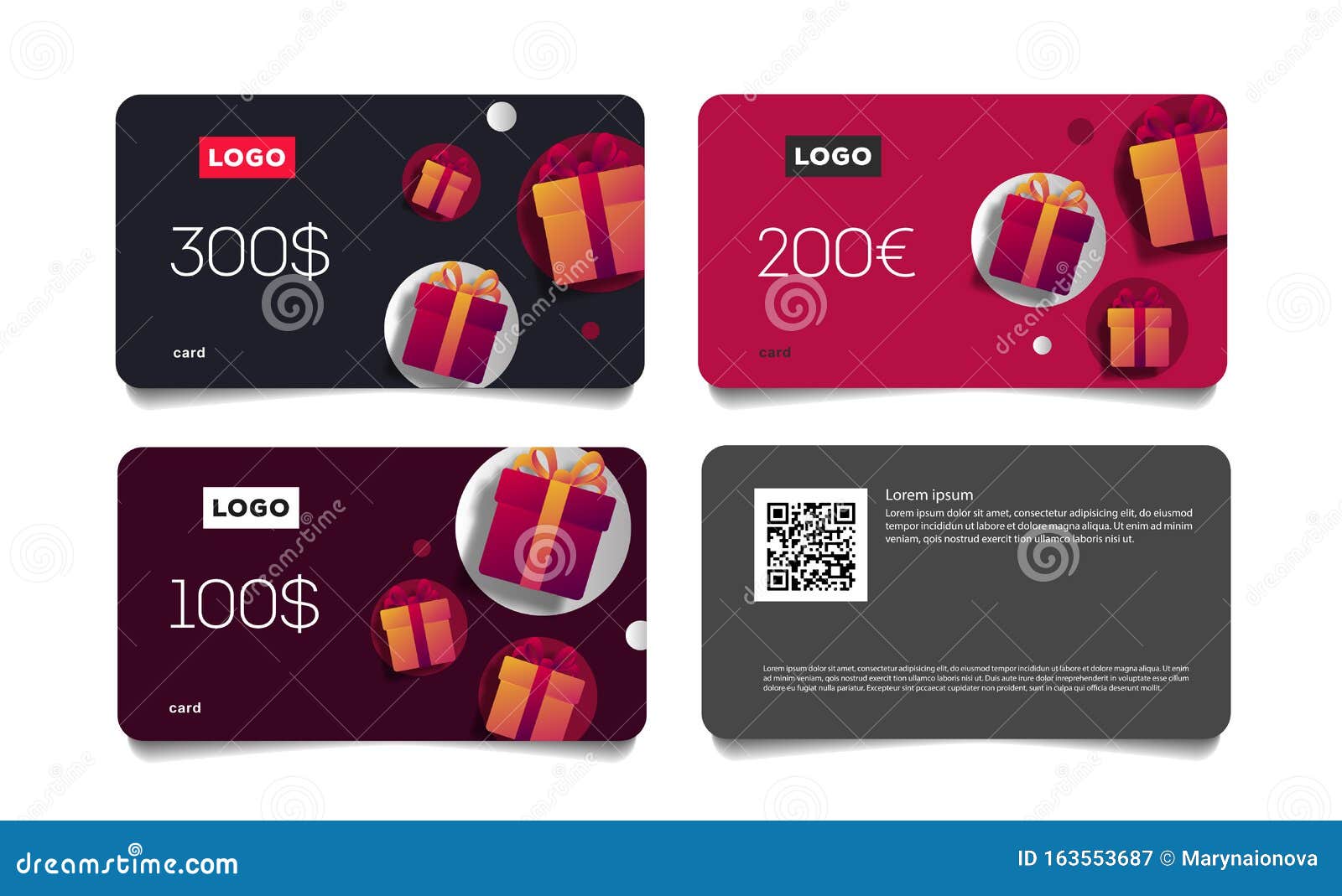 Gift Voucher Template Set of Cards with Monetary Value and Present ...