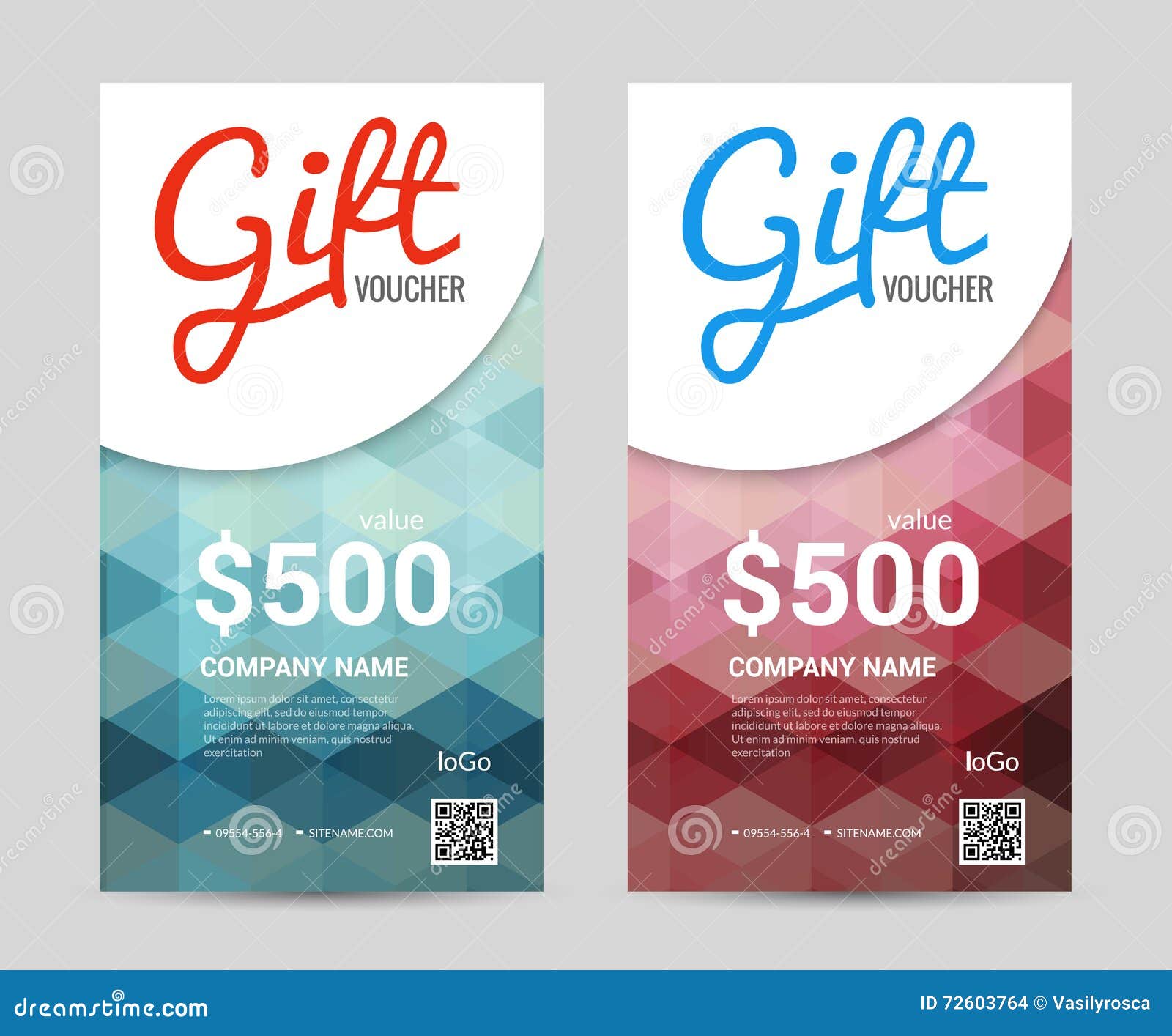 Gift Voucher Vertical Template with Colorful and Modern Hexagonal ...