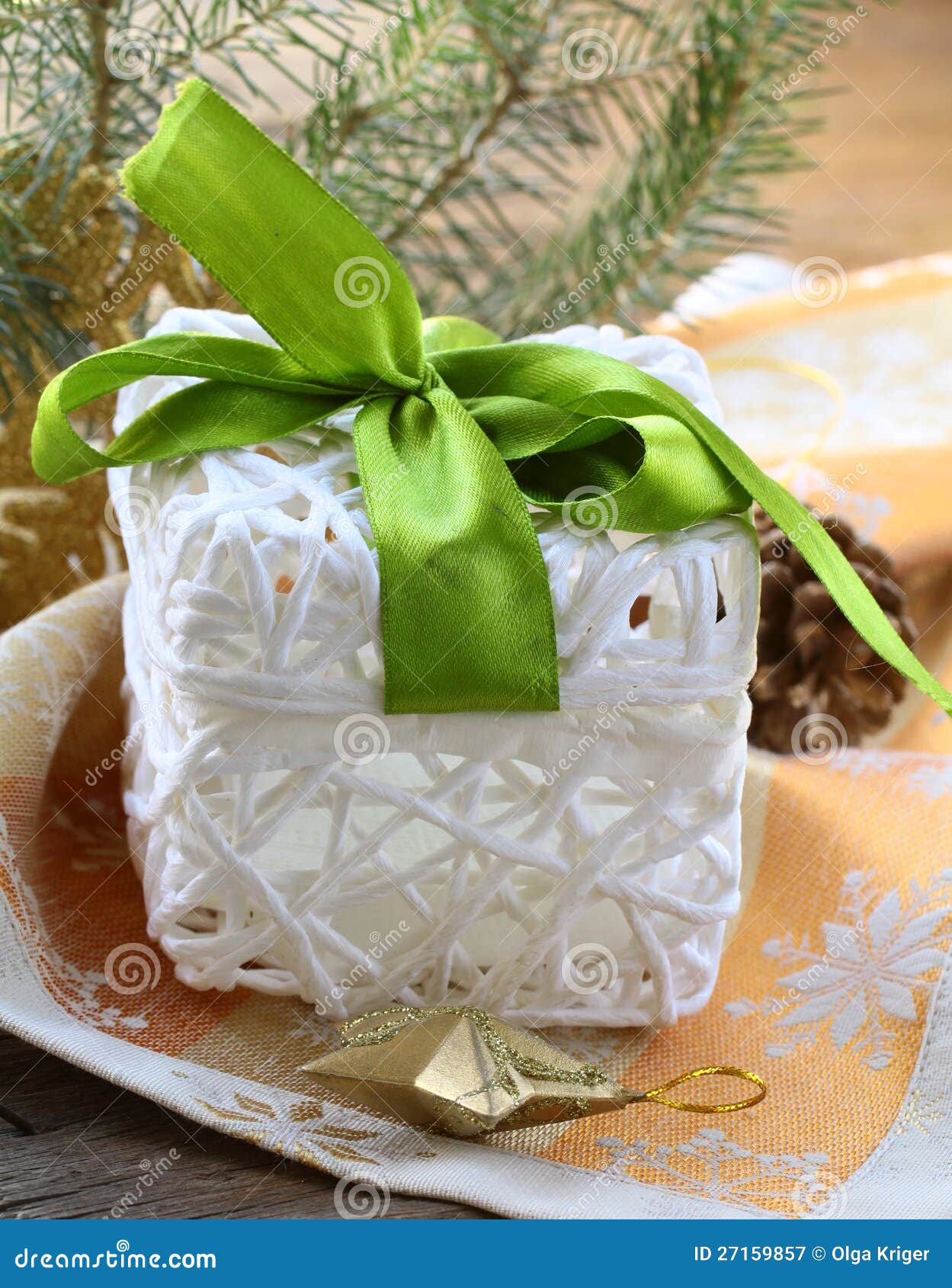 Gift white box with ribbon stock image. Image of decoration - 27159857