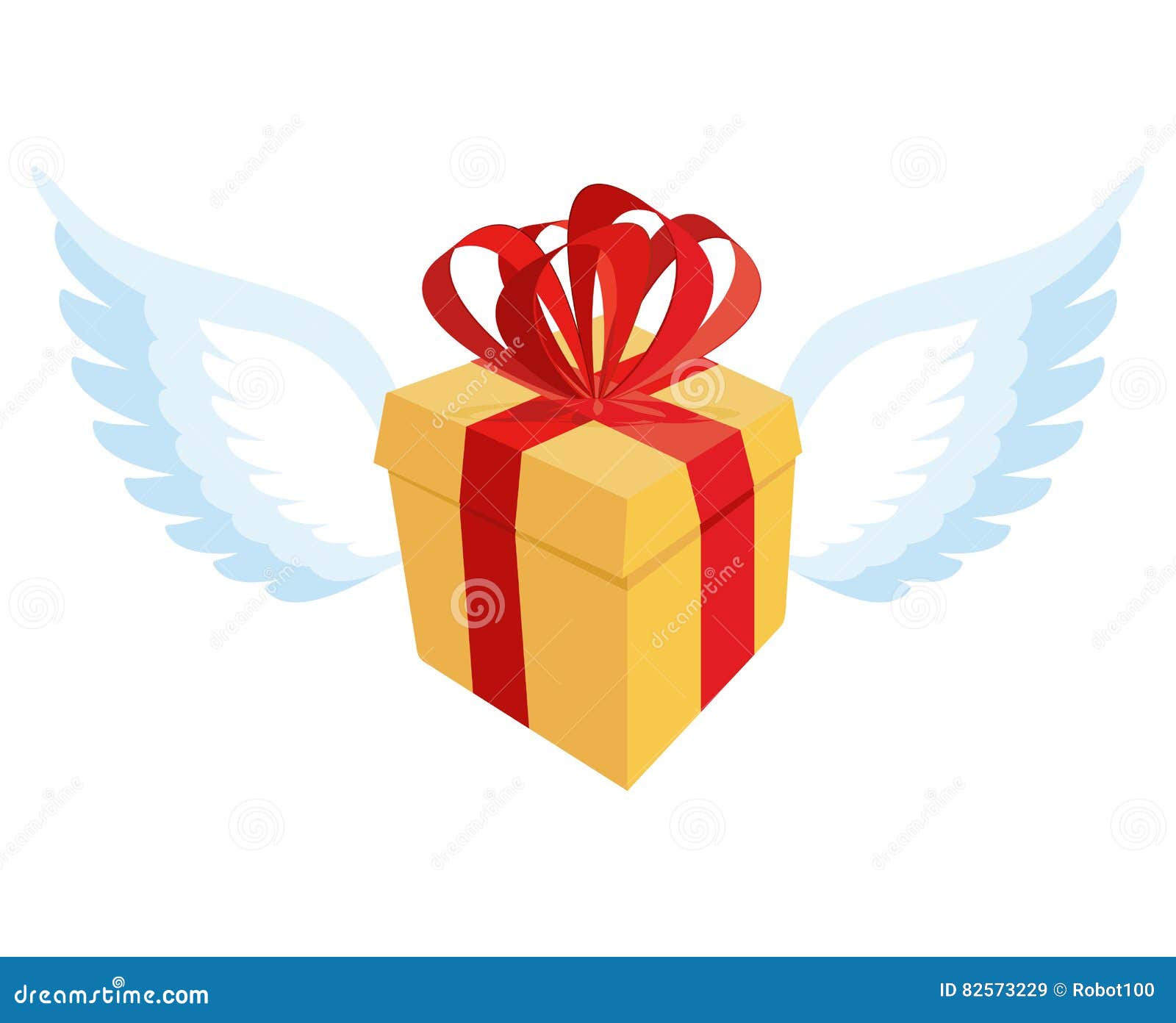 Gift with Wings. Flying Gift Box with Red Bow and Ribbon. Stock Vector ...