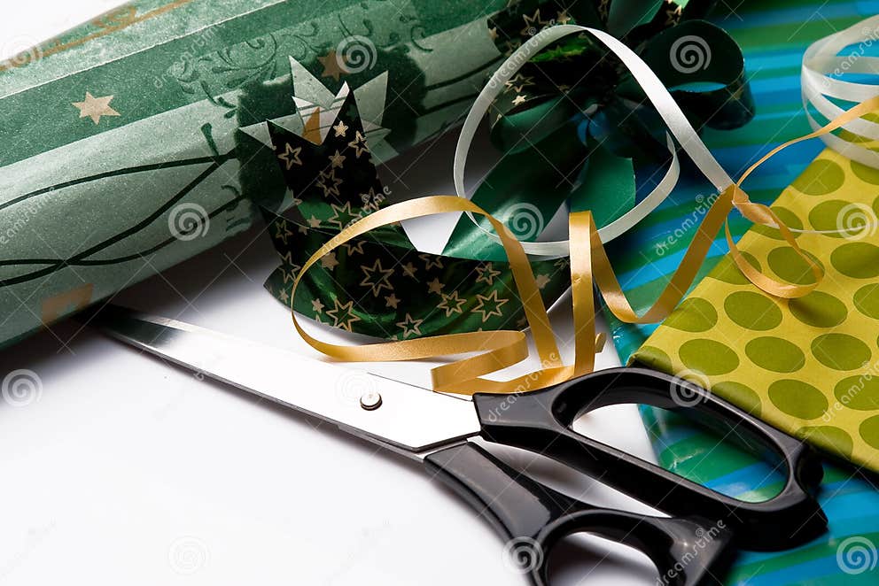Gift wrap and scissors stock image. Image of package - 11756665