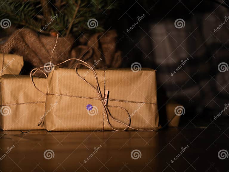 Gift Wrapped in Brown Paper and String Stock Image - Image of merry ...