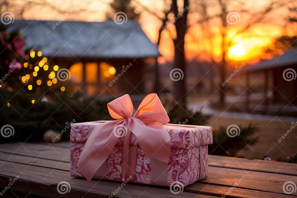 A Gift Wrapped Present Under a Tree Stock Illustration - Illustration ...