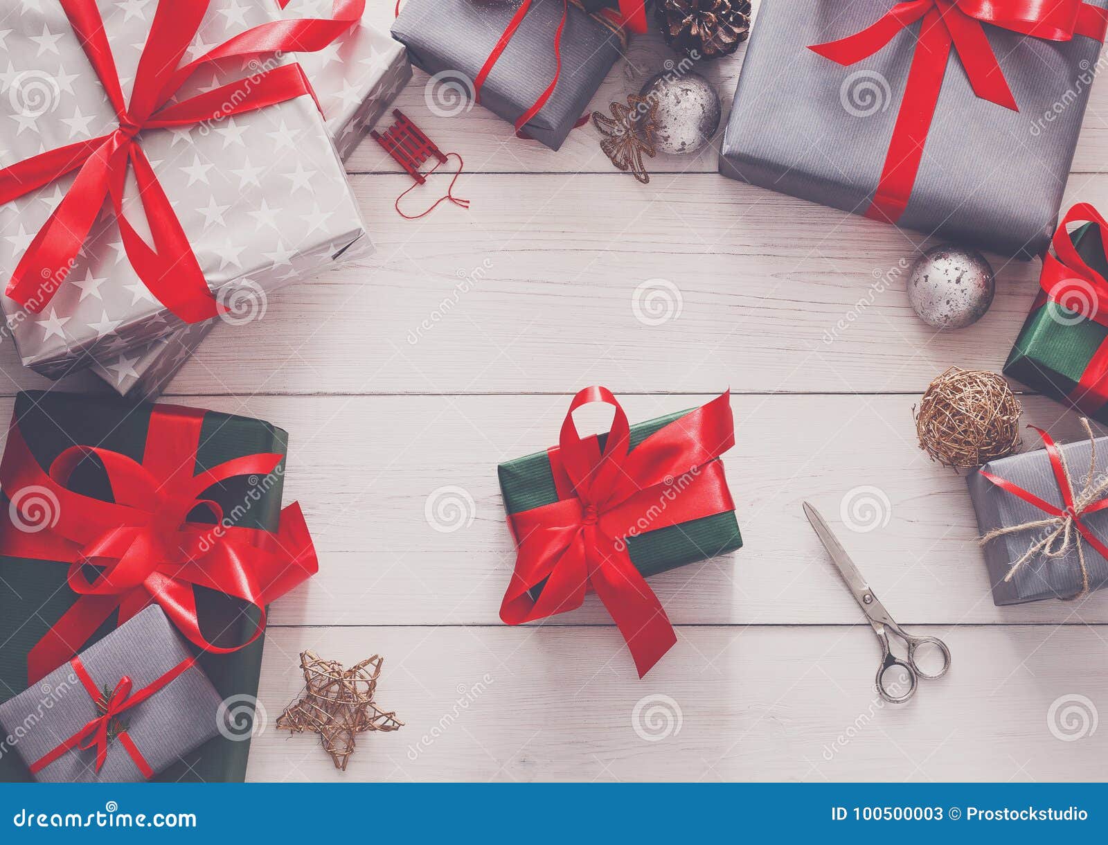 Gift Wrapping. Packaging Modern Christmas Present in Boxes Stock Image ...