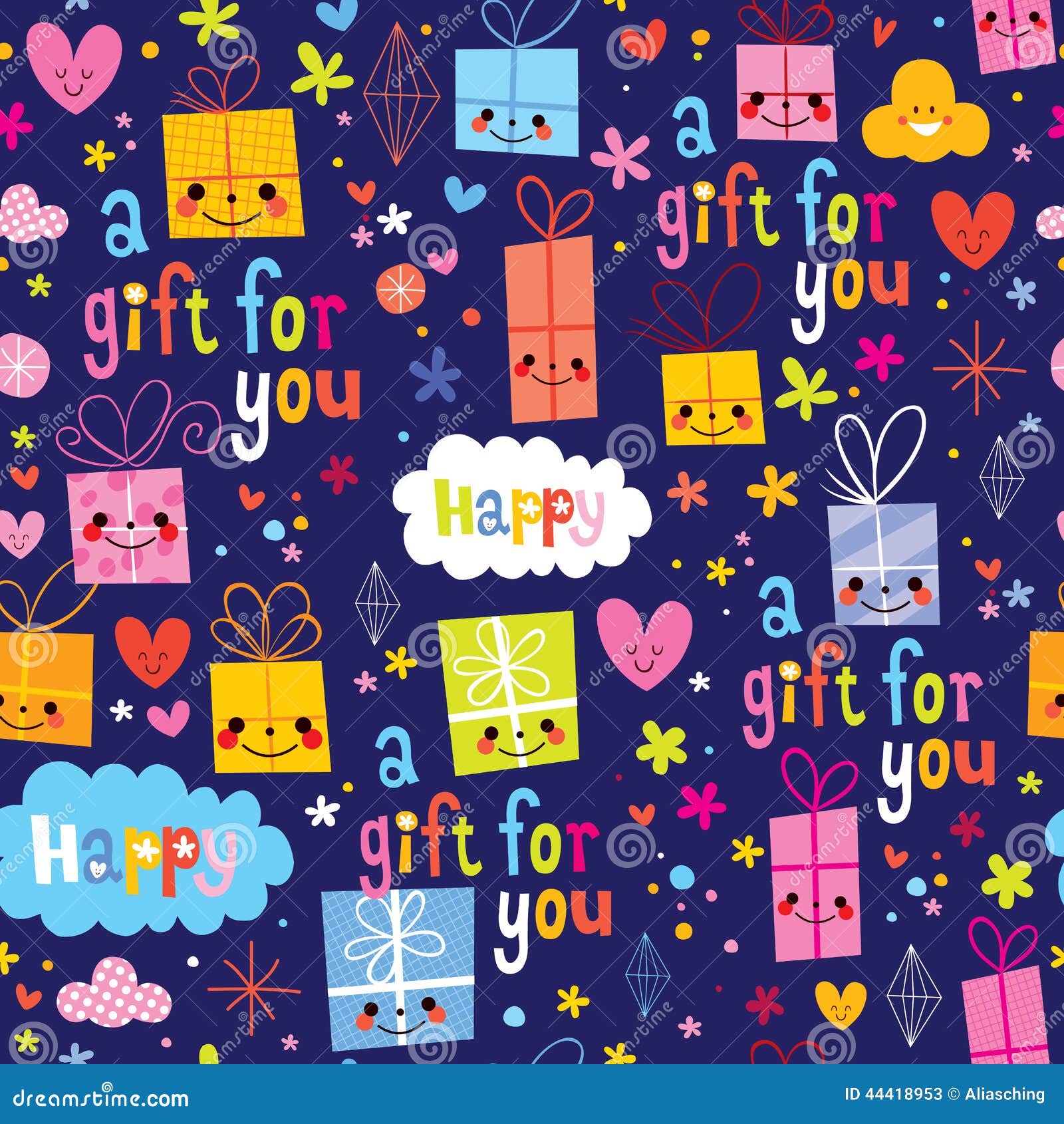 Gift Wrapping Paper Cartoon Seamless Pattern Stock Vector ...