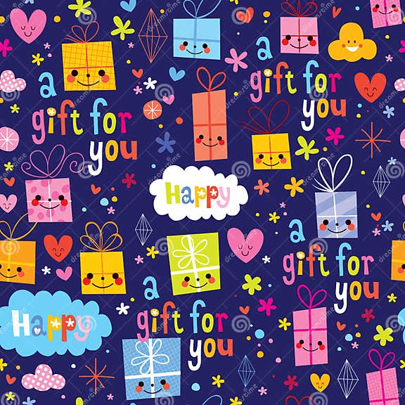 Gift Wrapping Paper Cartoon Seamless Pattern Stock Vector ...