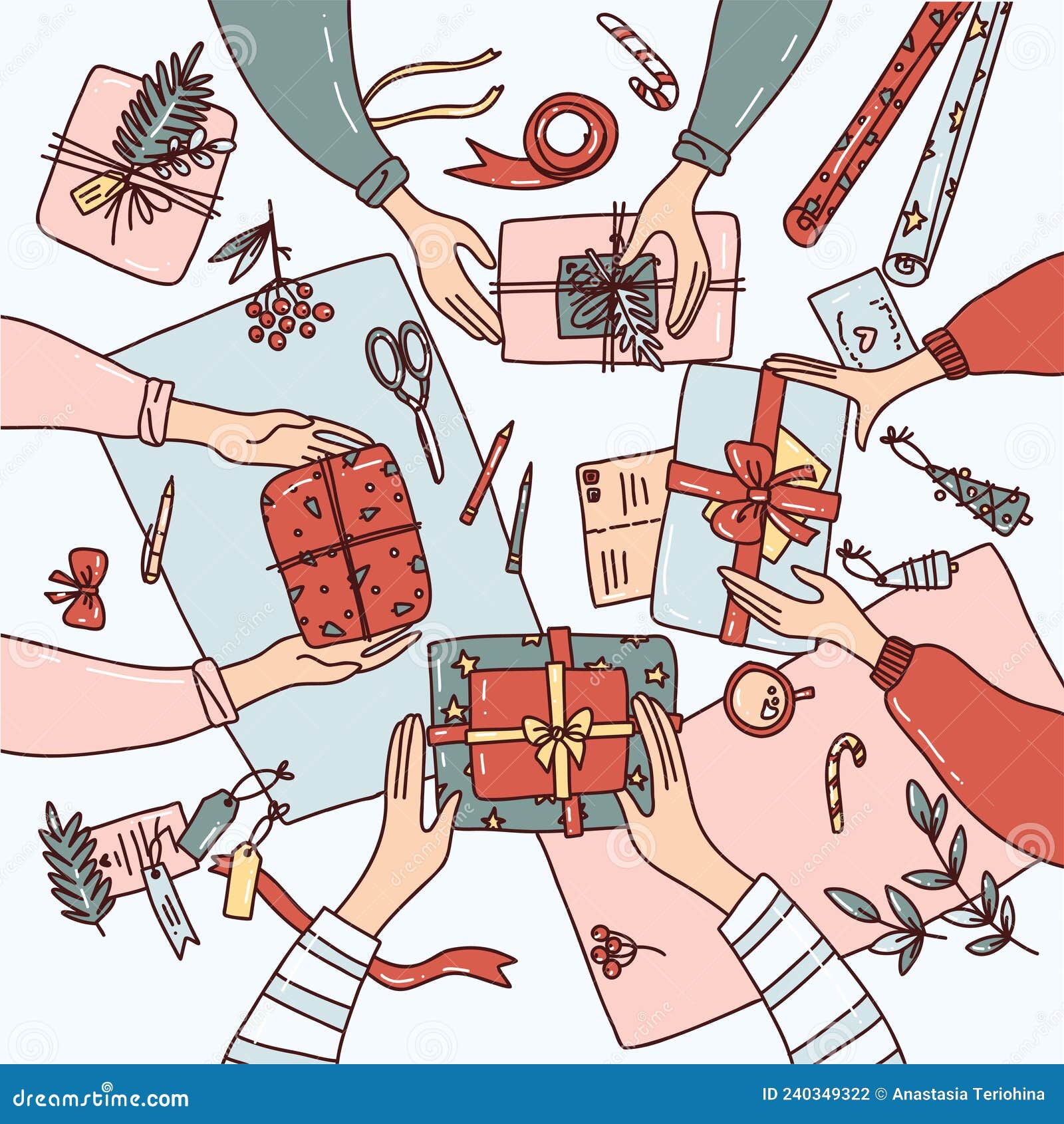 Gift Wrapping Process Vector Illustration Stock Vector - Illustration ...