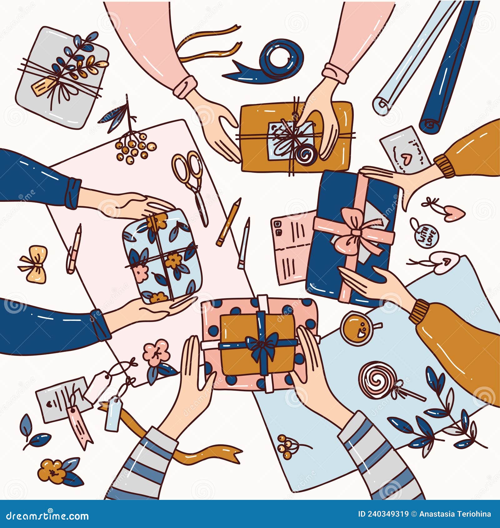 Gift Wrapping Process Vector Illustration Stock Vector - Illustration ...