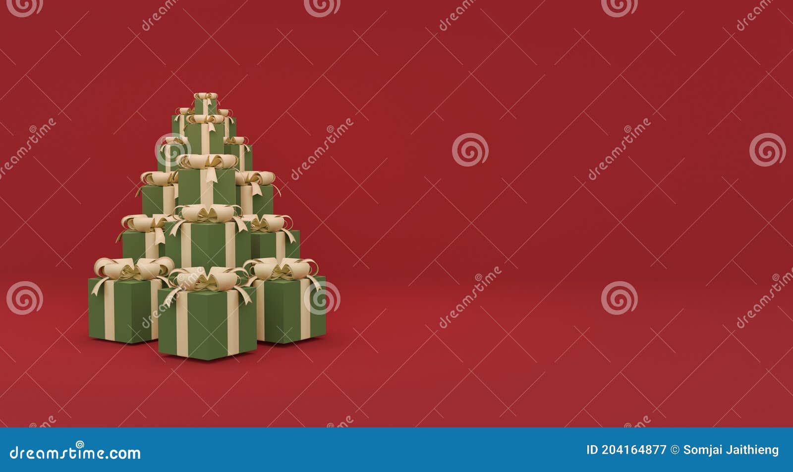 3d Rendering Green Gift Boxes Stack Up in Christmas Tree Shape with Red ...