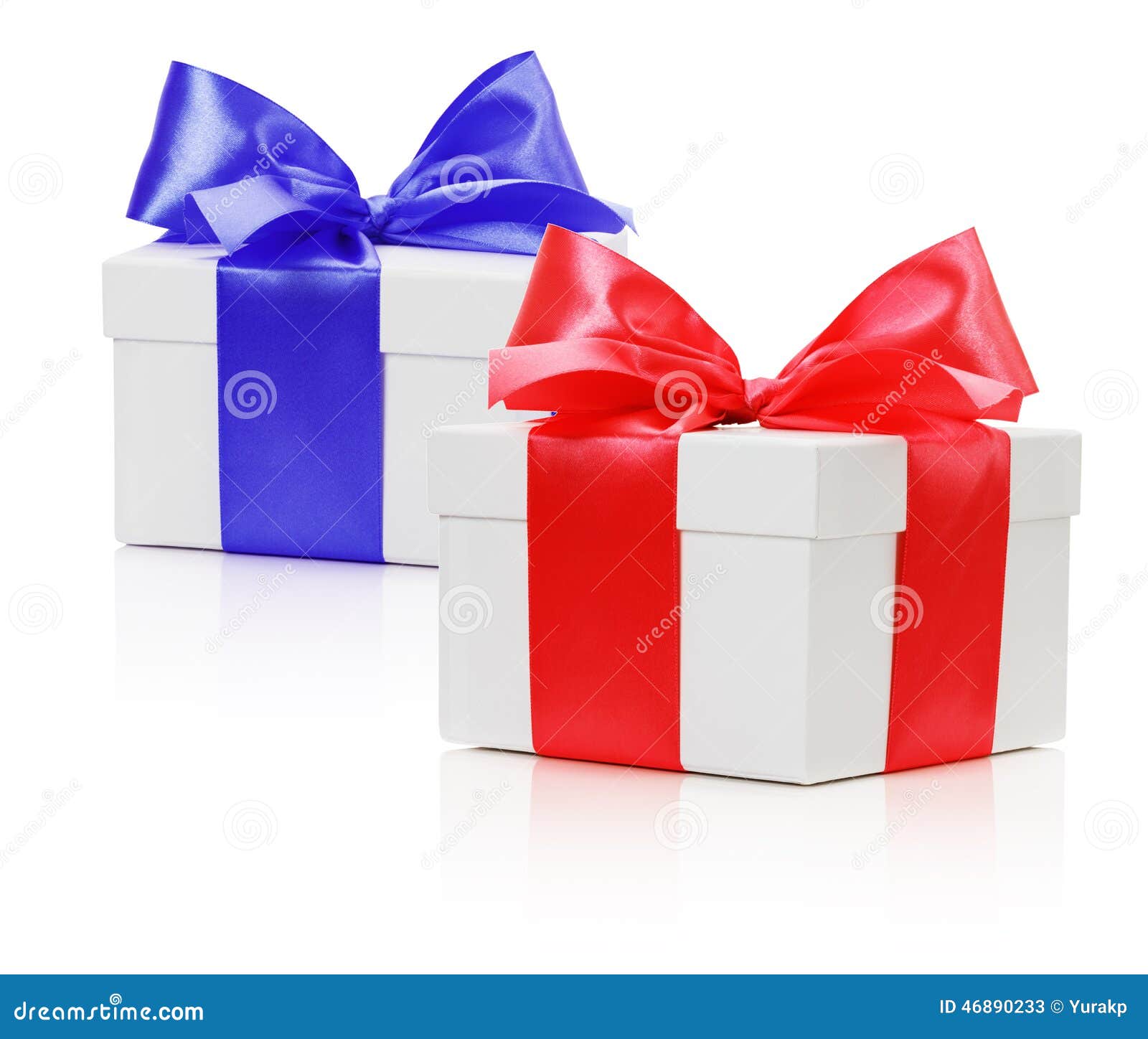 Gifting Boxes with Red and Blue Bow Isolated on the White Background ...
