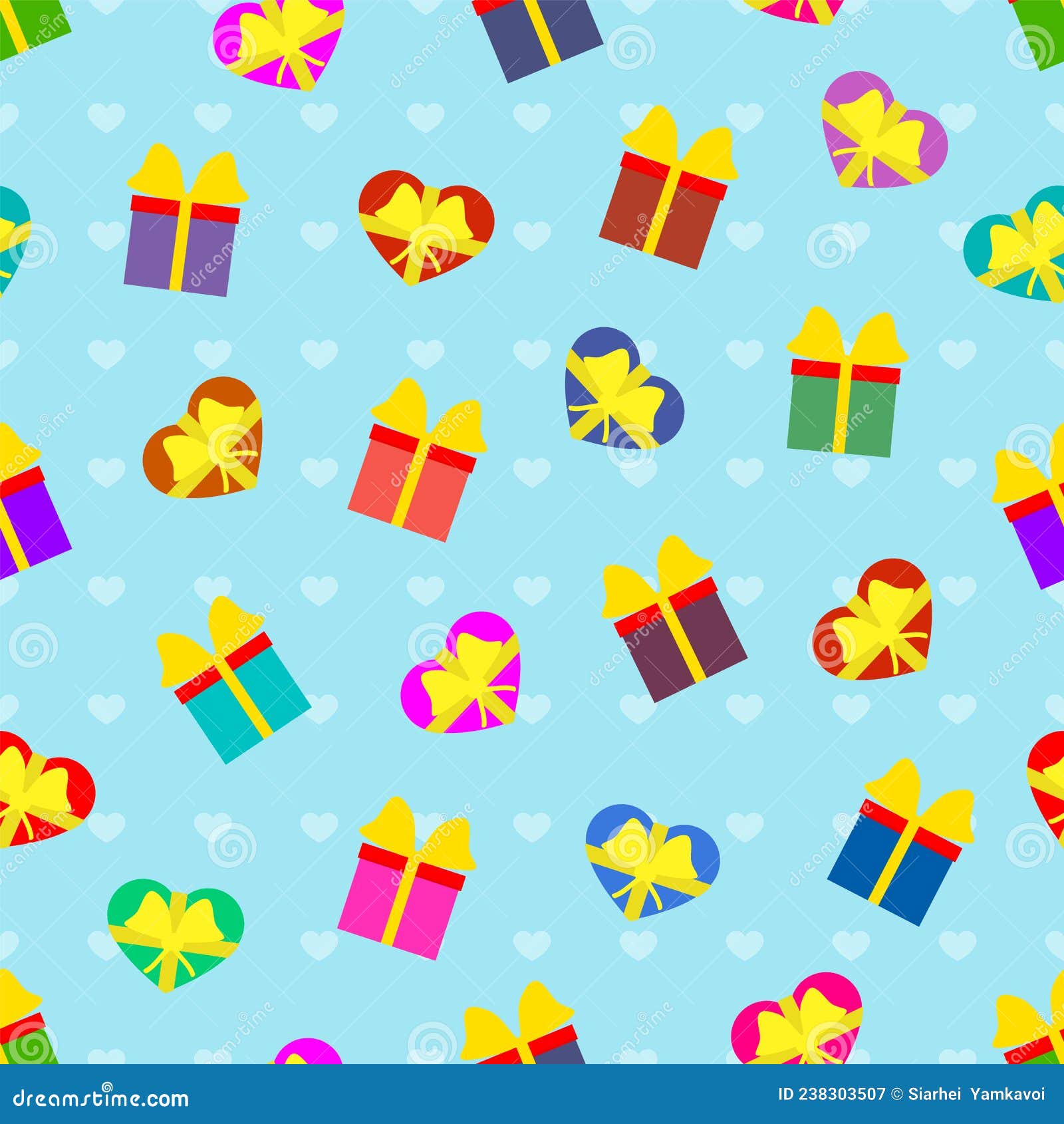 Gifts Boxes and Hearts with Ribbon Bow. Vector Festive Background ...