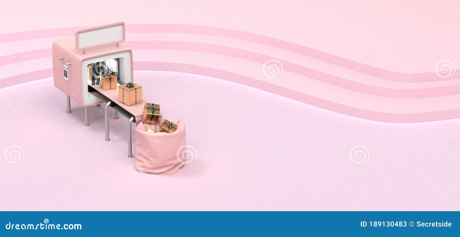 Gifts on Conveyor Belt, Illustration on Logistics 3D Rendering Stock ...