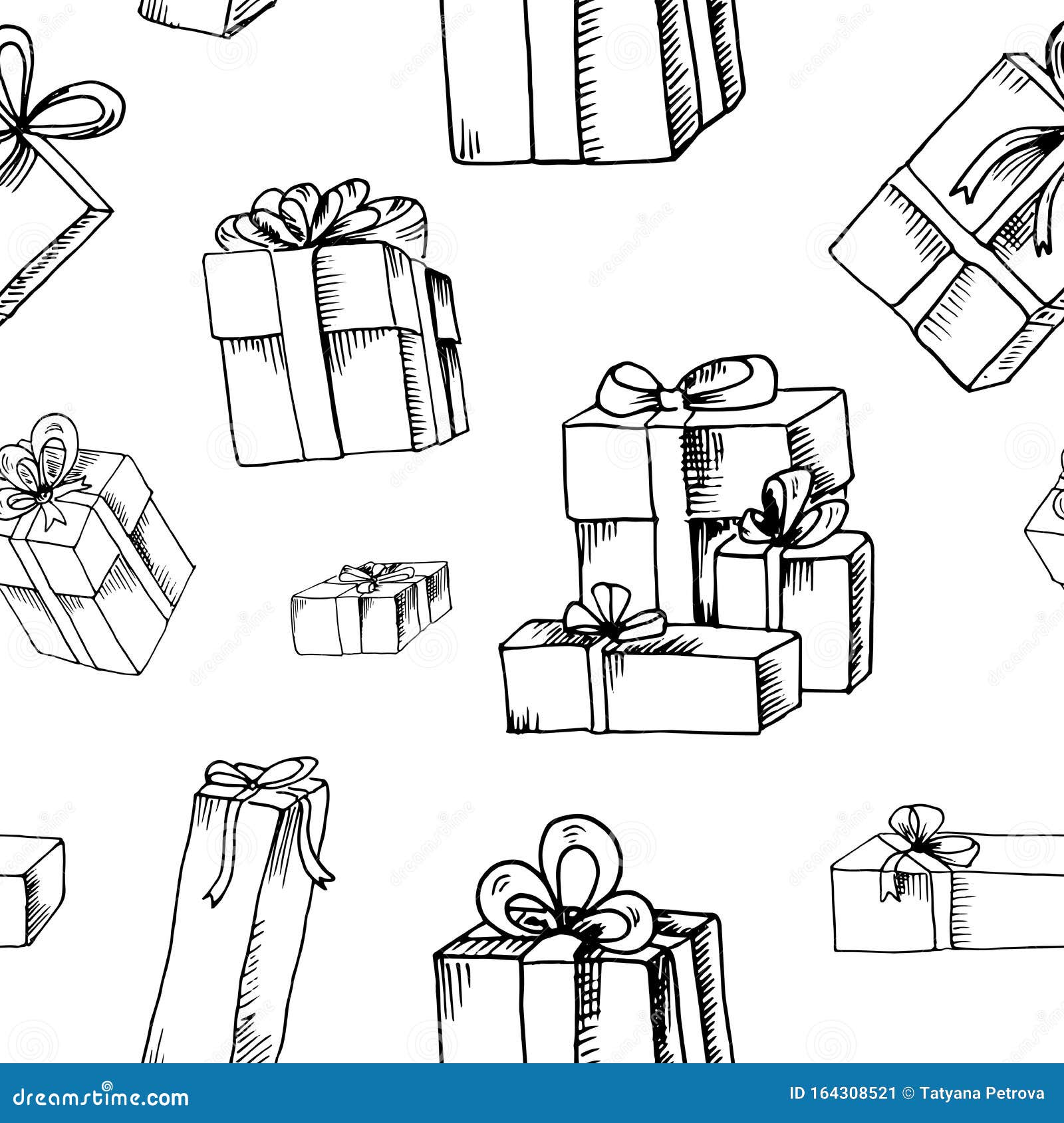 Gifts Doodle Pattern. Hand Drawn Gift Boxes on Transparent Backdrop ...