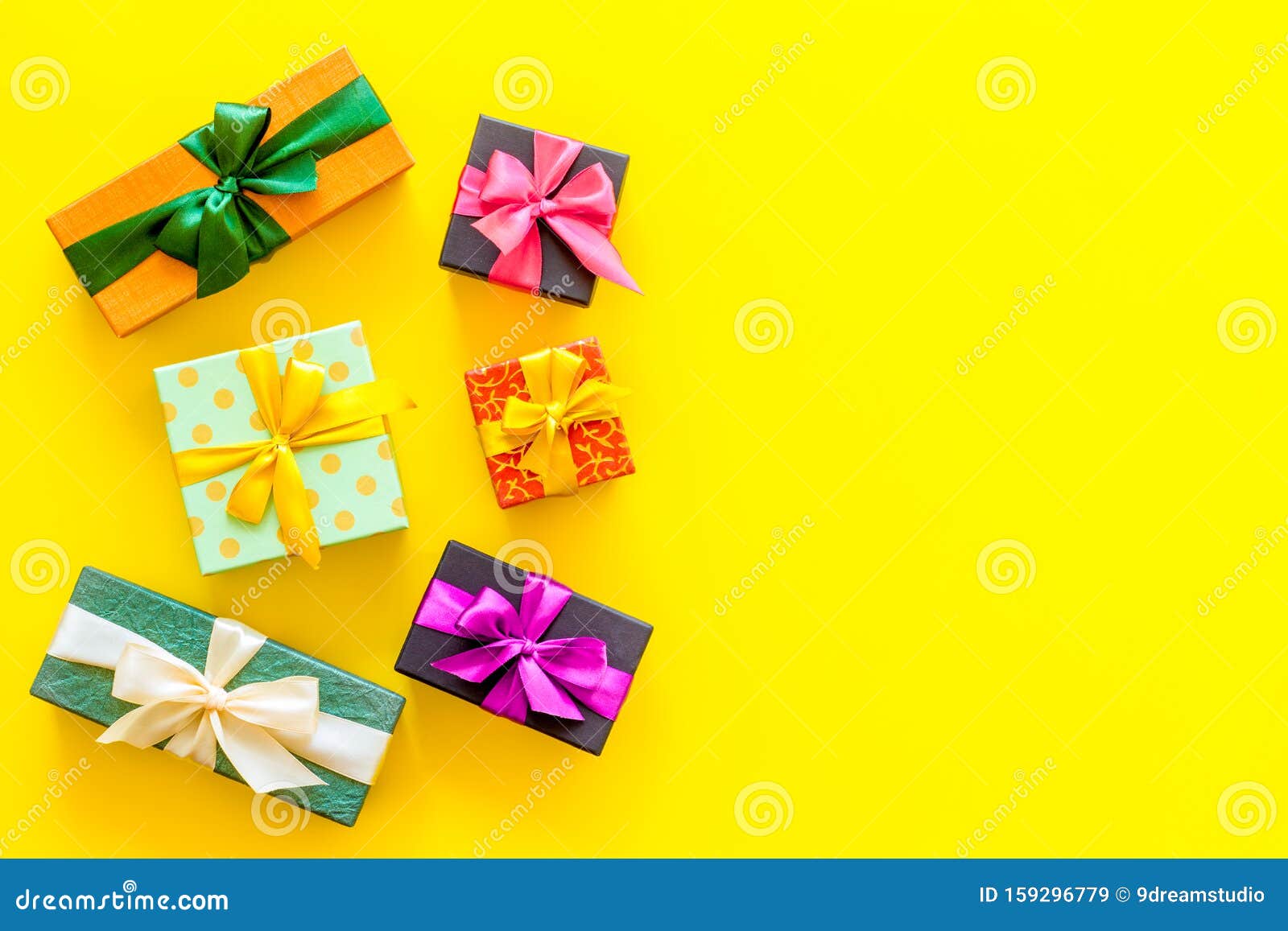 Gifts Frame on Yellow Background Top View Mock Up Stock Image - Image ...
