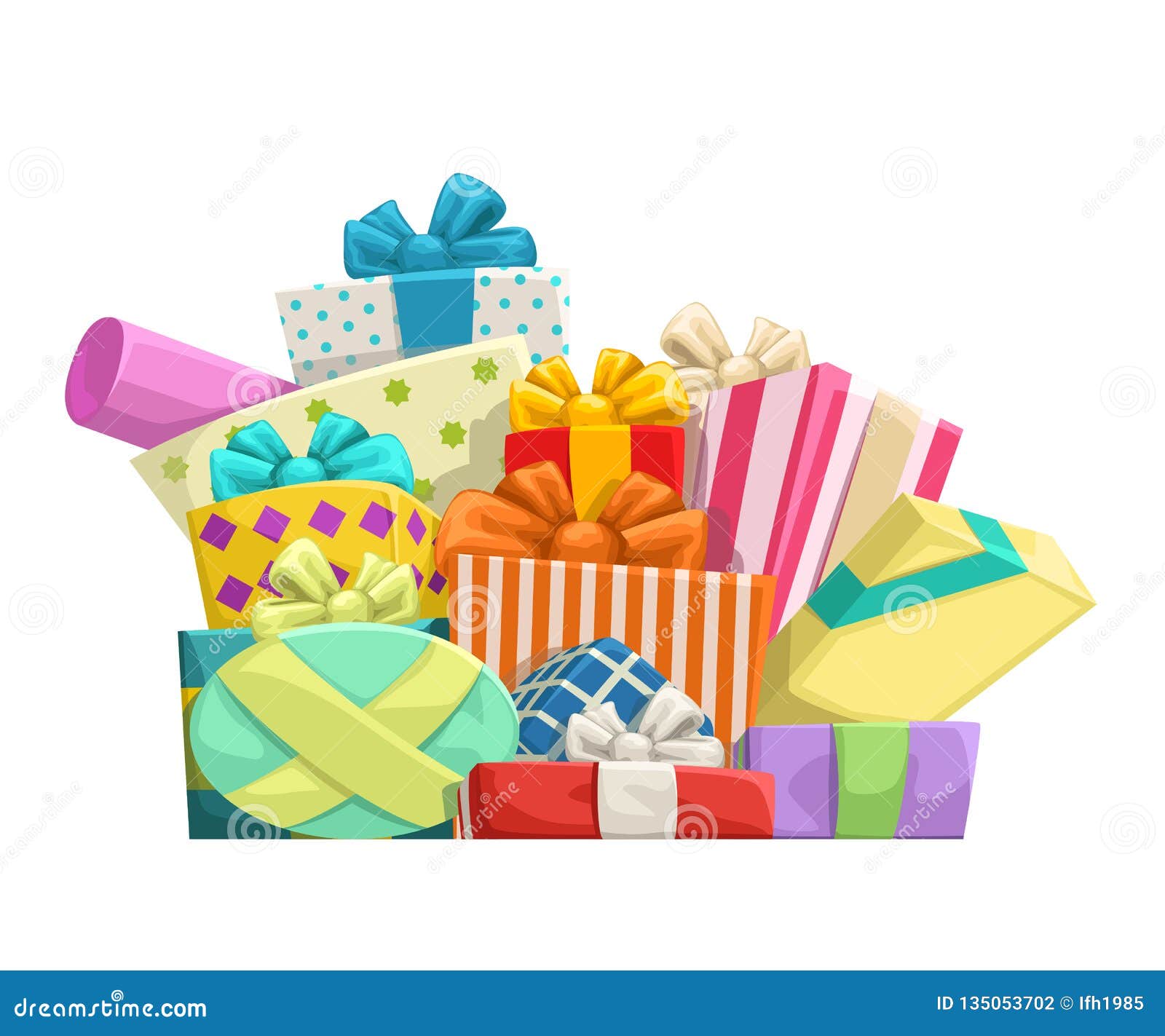 Gifts group on white stock vector. Illustration of event - 135053702