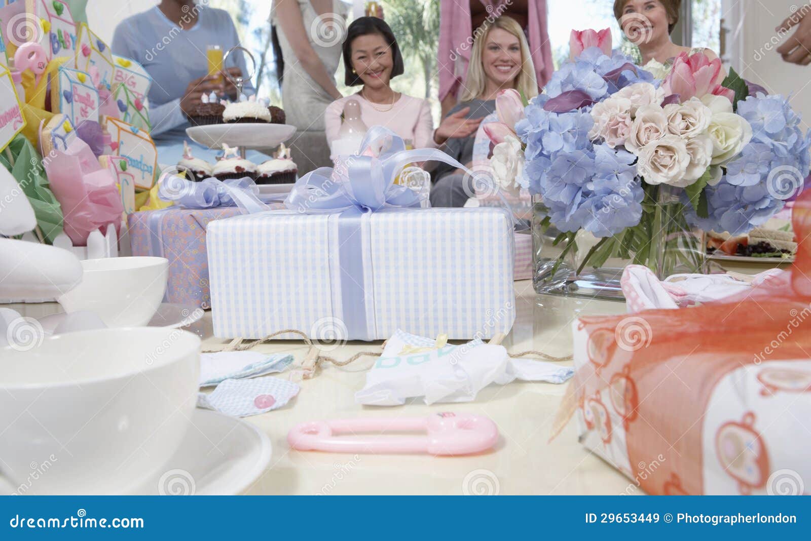 Gifts on Table at a Baby Shower Stock Image - Image of maternity, group ...