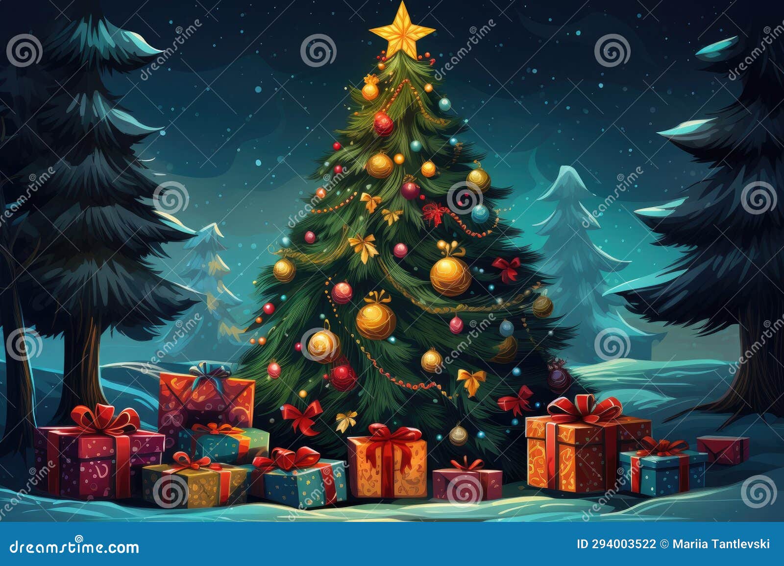 Gifts Under the Tree Illustration Stock Photo - Image of room, postcard ...