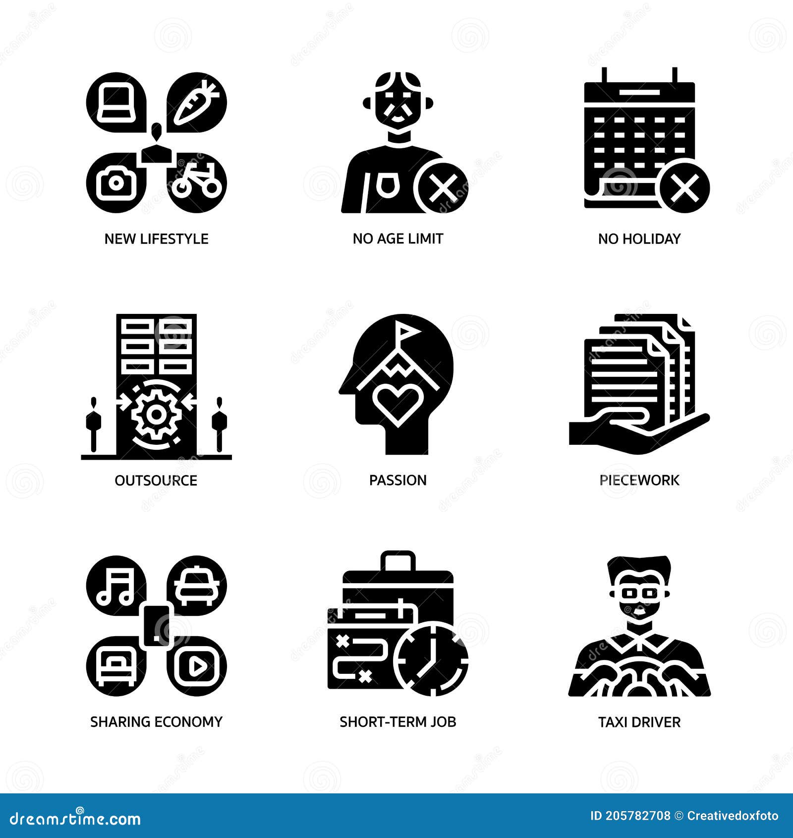Gig economy icons set stock vector. Illustration of freelance - 205782708