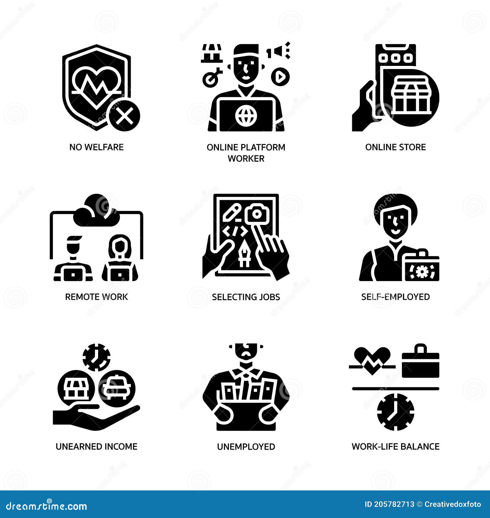 Gig economy icons set stock vector. Illustration of life - 205782713