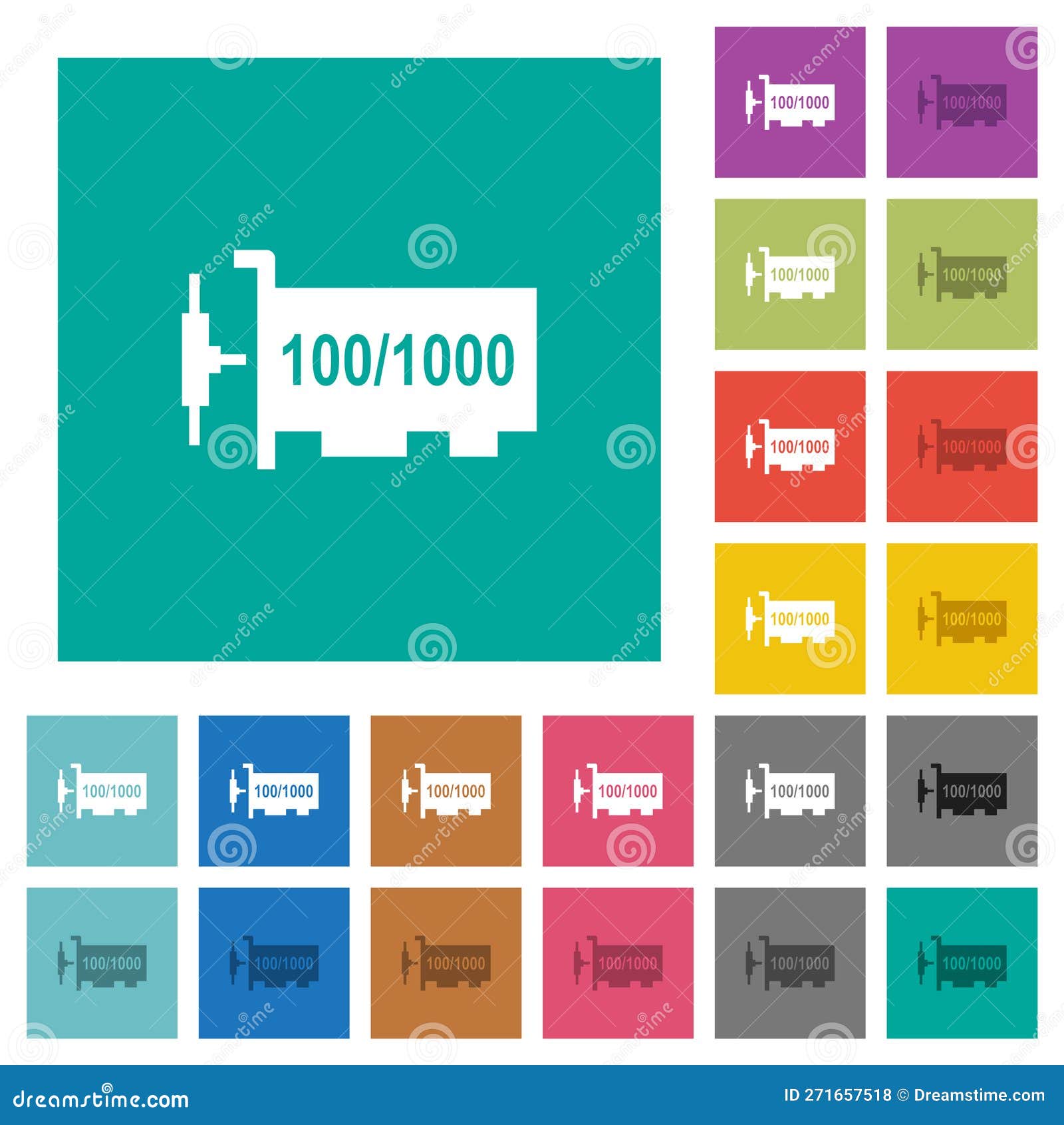 Gigabit Ethernet Network Controller Square Flat Multi Colored Icons ...
