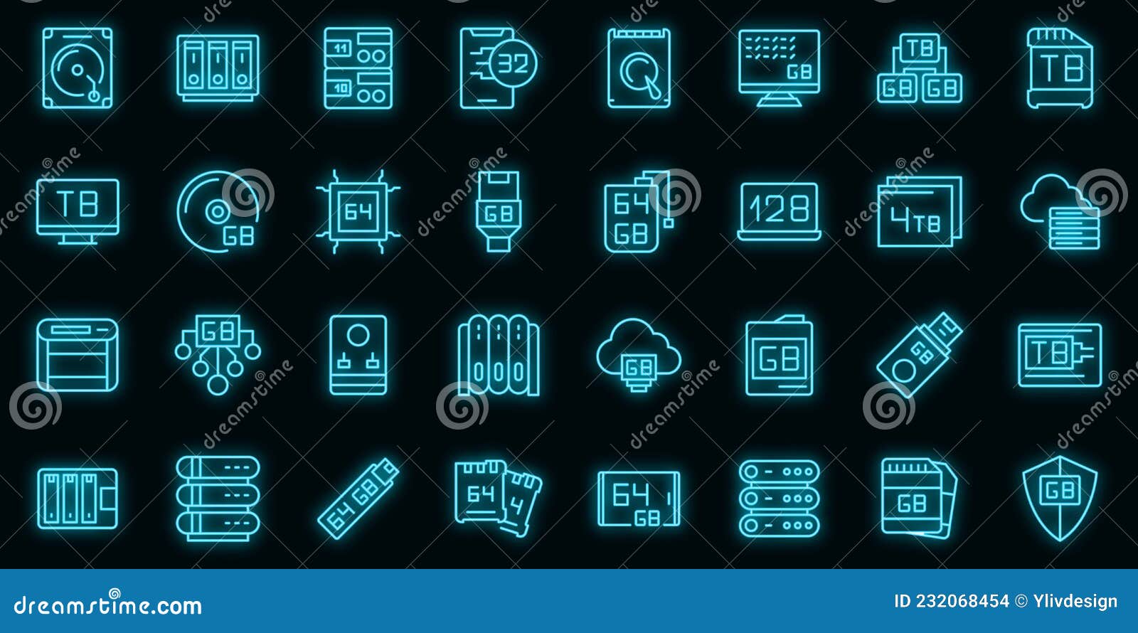 Gigabyte Icons Set Vector Neon Stock Vector - Illustration of megabyte ...