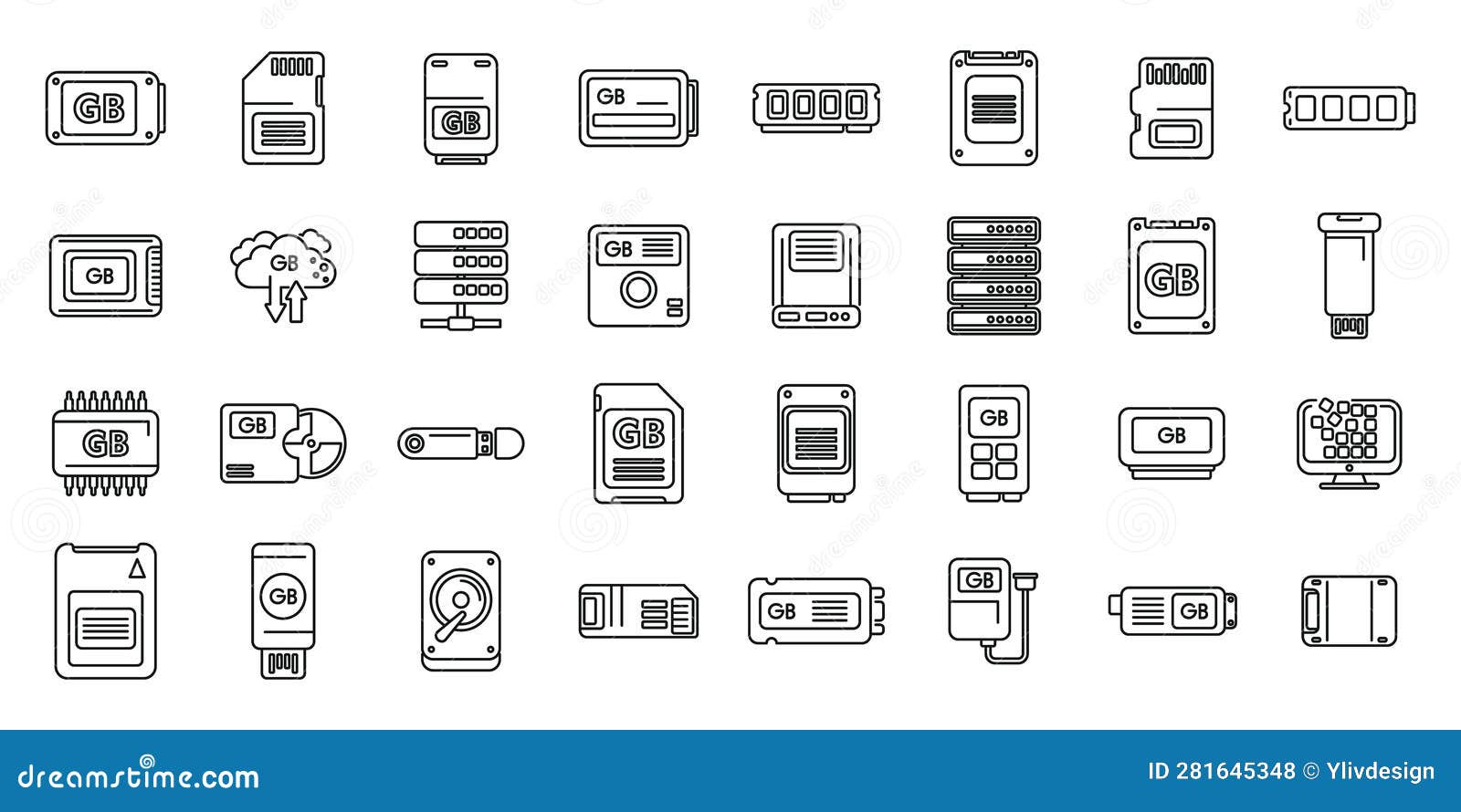 Gigabyte Icons Set Outline Vector. Big Data Stock Vector - Illustration ...