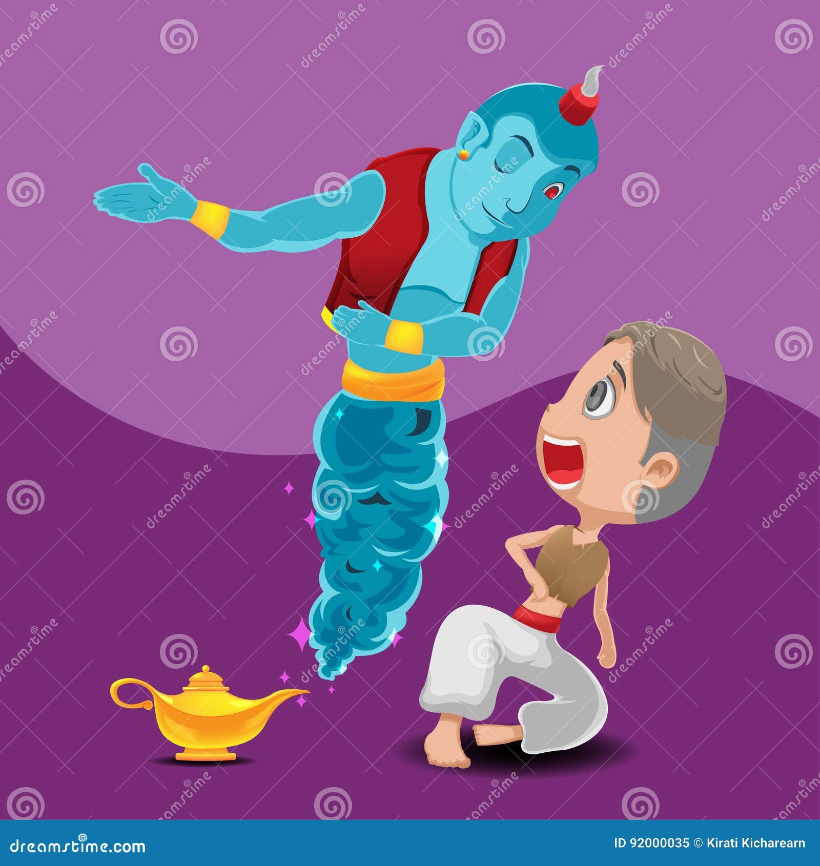 Gigante Blu Genie Yellow Lamp Vector Illustrazione Di Stock