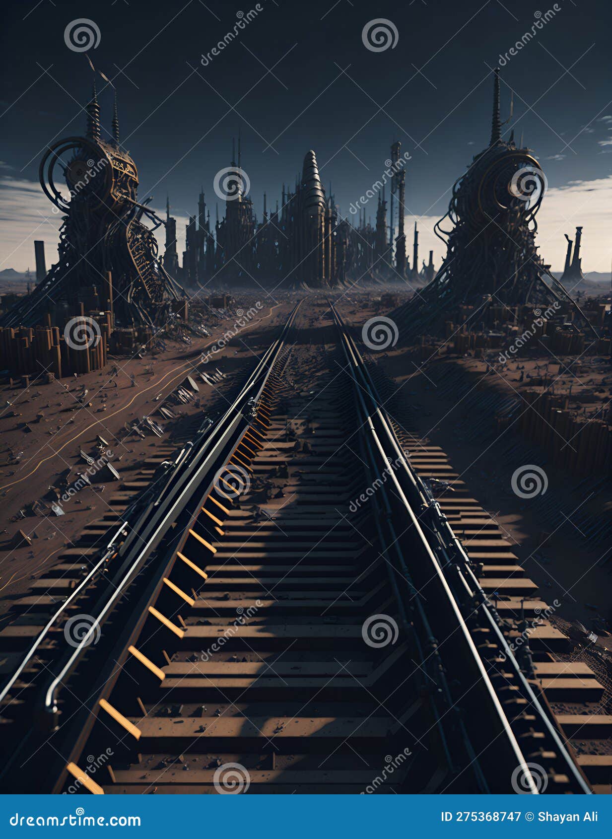 Gigantic city train tracks stock illustration. Illustration of landmark ...