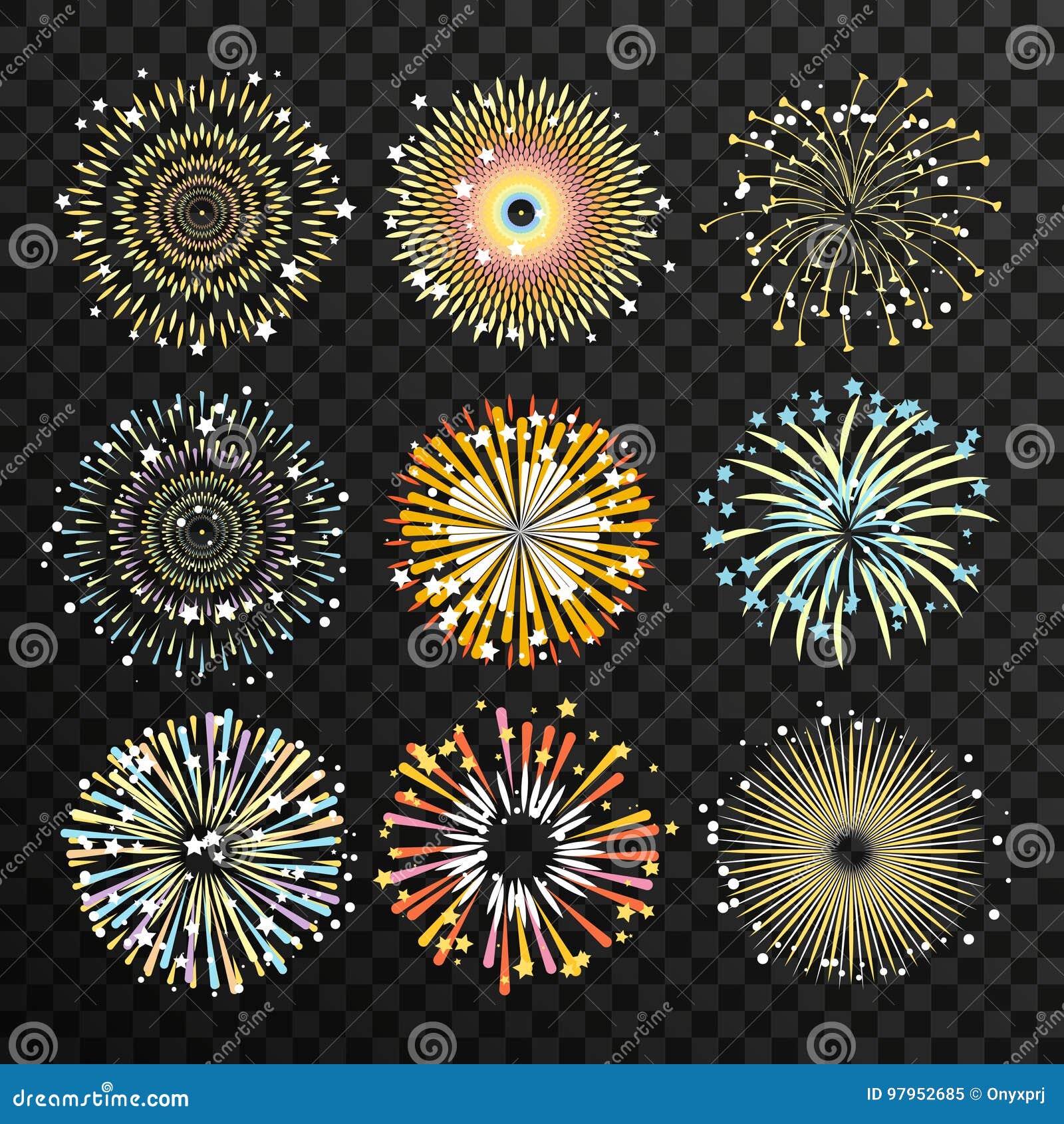 Gigantic Fireworks With Big Explosion. Flame Burst. Vector ...