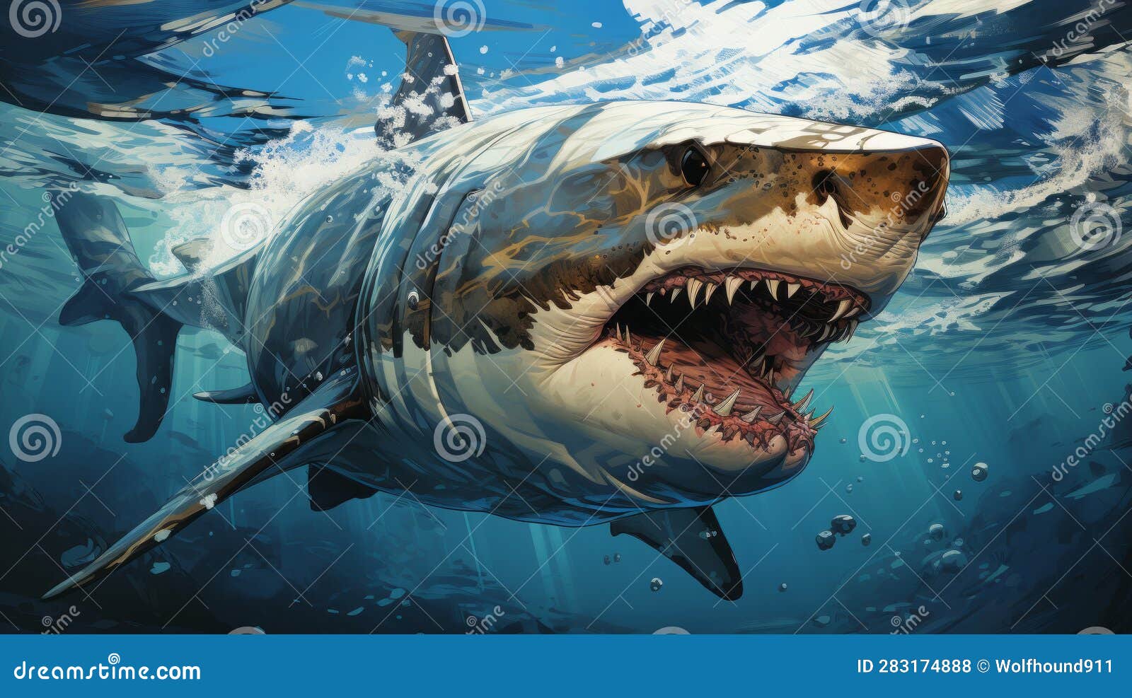 A Gigantic Great White Shark In Crystal Clear Water With Caustic ...