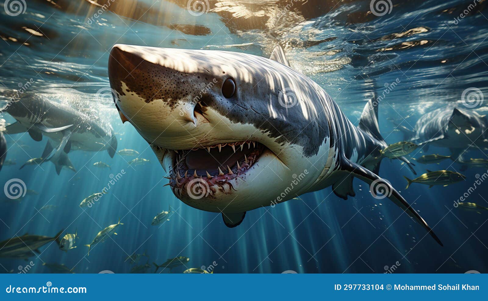 A Gigantic Great White Shark In Crystal Clear Water With Caustic ...