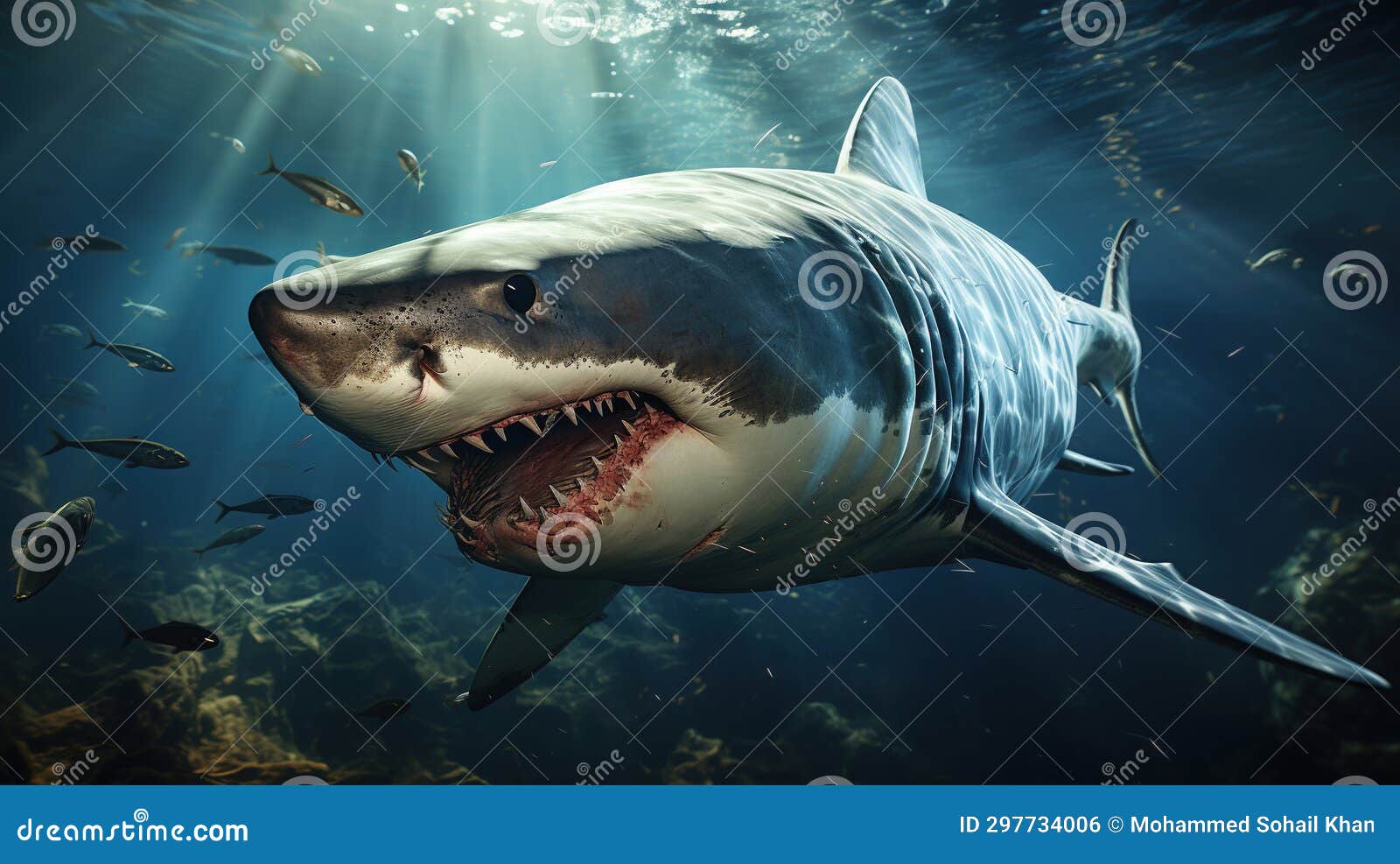A Gigantic Great White Shark in Crystal Clear Water with Caustic ...