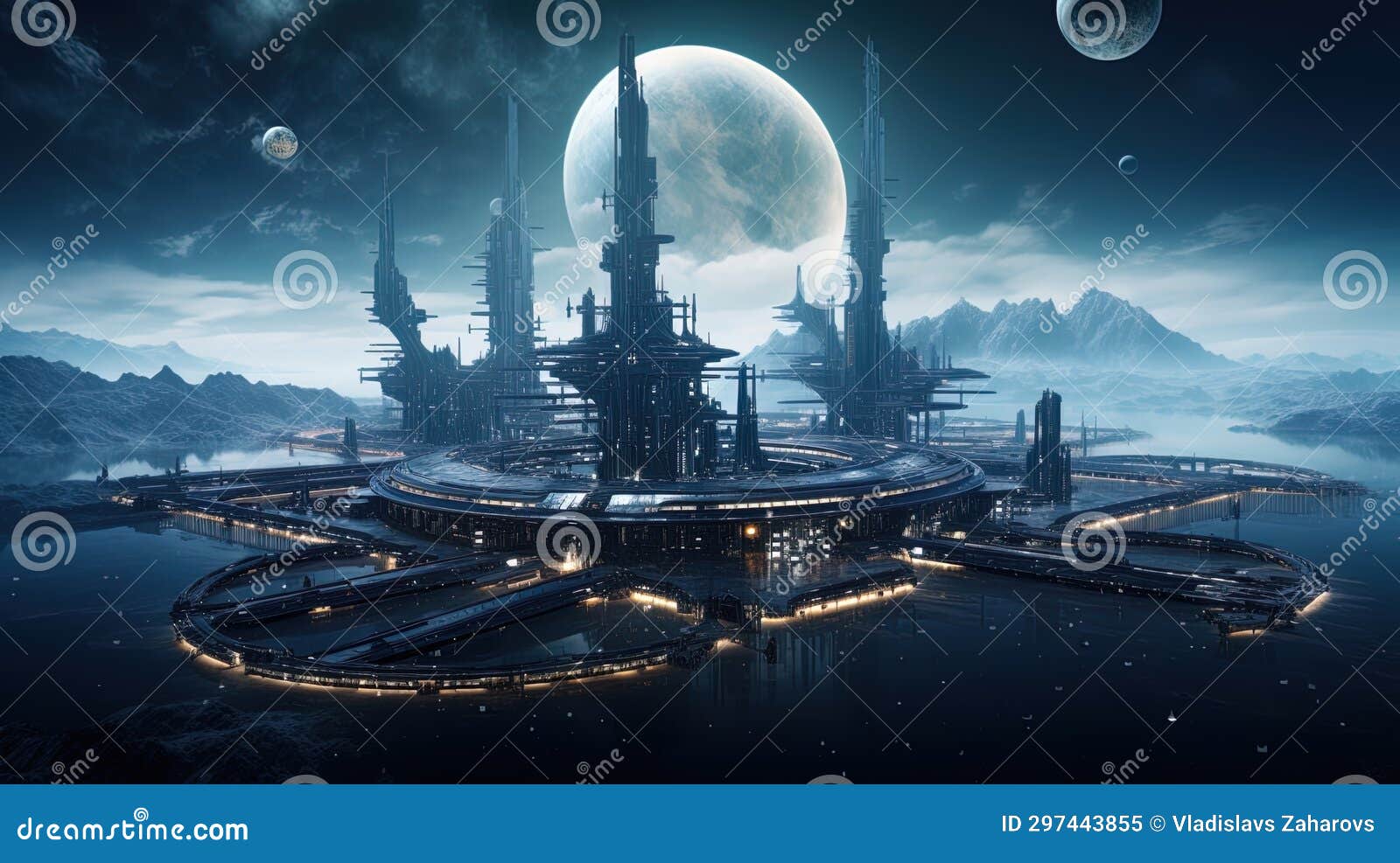 Gigantic Orbital Station, Surrounded by Galactic Structures, Creates a ...